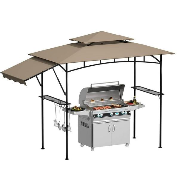 Grill Gazebo 8'x5' Double Tiered Outdoor BBQ Cooking Tent, Steel Top ...