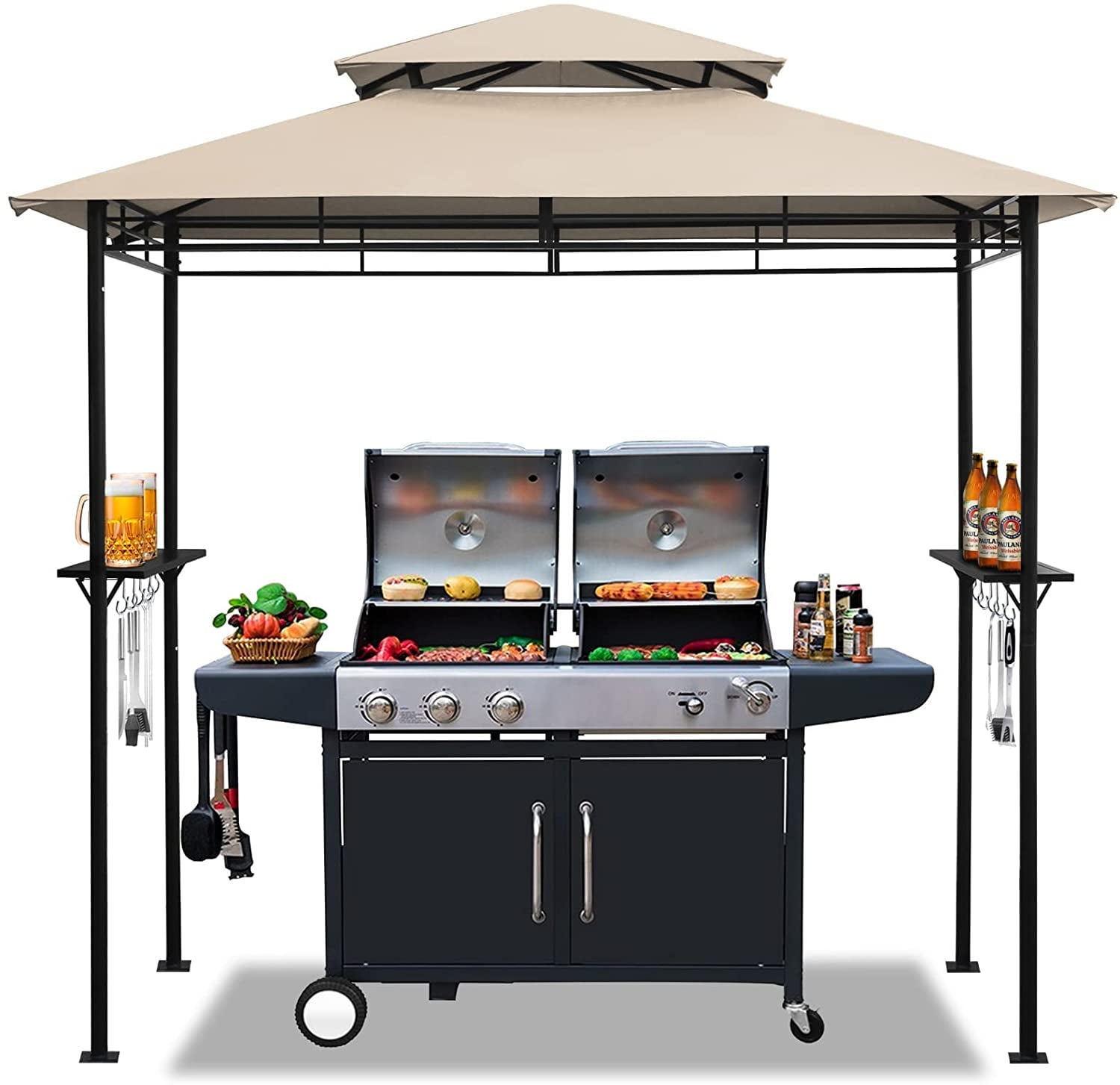 DikaSun Grill Gazebo Barbecue Canopy 8' x 5' Double Tiered Outdoor BBQ ...