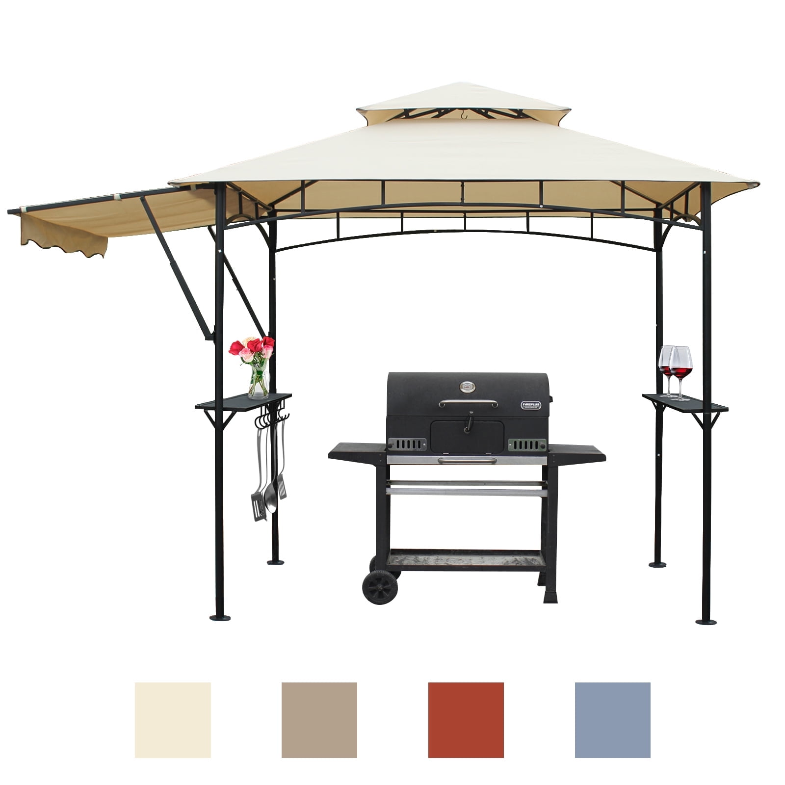 Dikasun 8'x5' Outdoor Grill Gazebo, Double Tier BBQ Barbecue Tent with ...