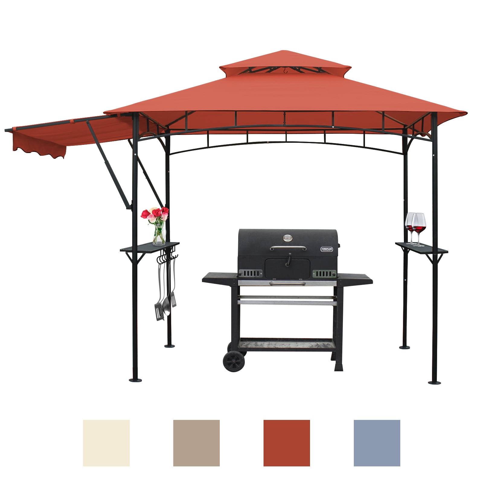 Dikasun Outdoor Grill Gazebo 8'x5', BBQ Tent, Double Tiered, Patio ...