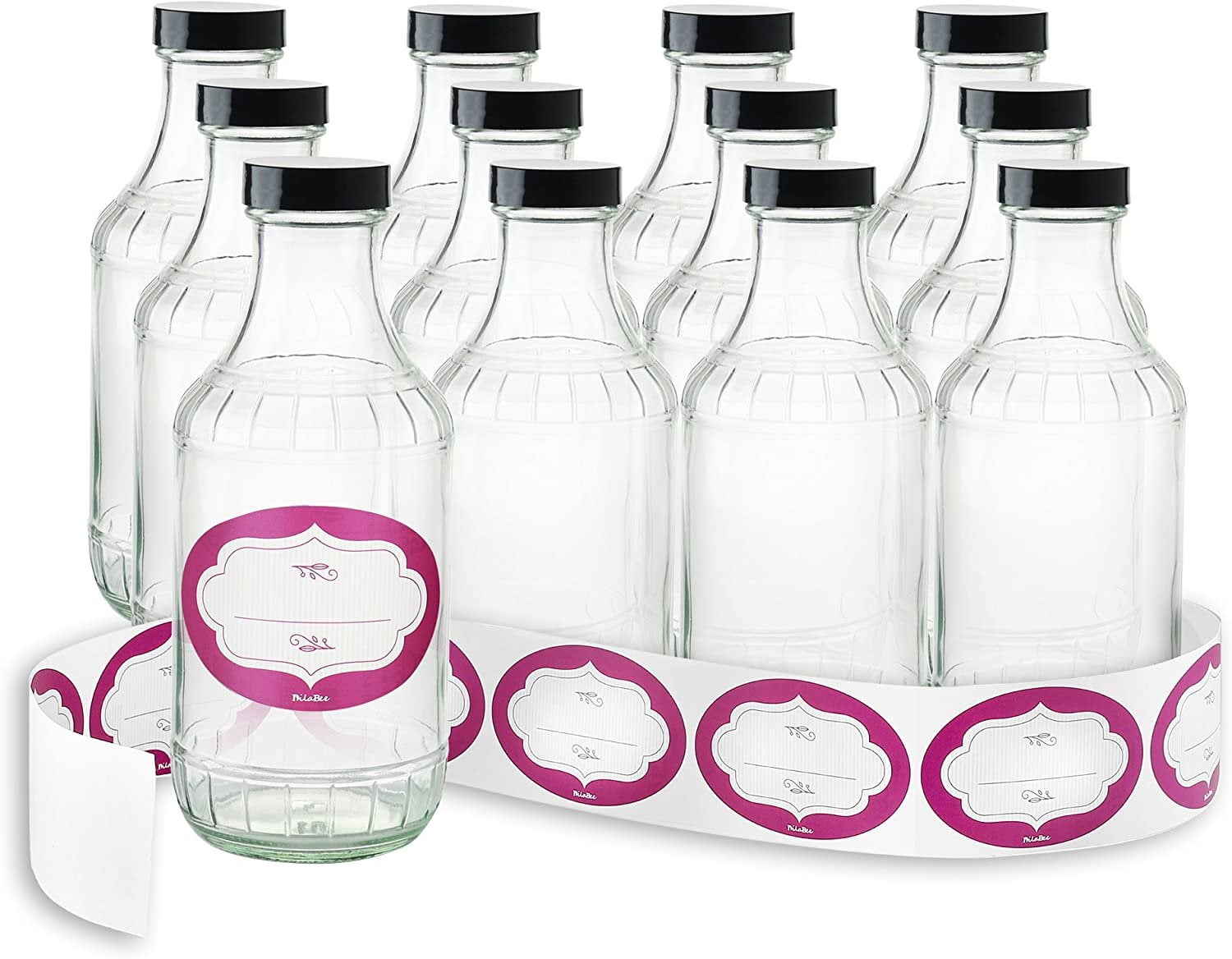 DilaBee 16 Ounce High Quality Glass Empty Sauce Bottles with Lids ...