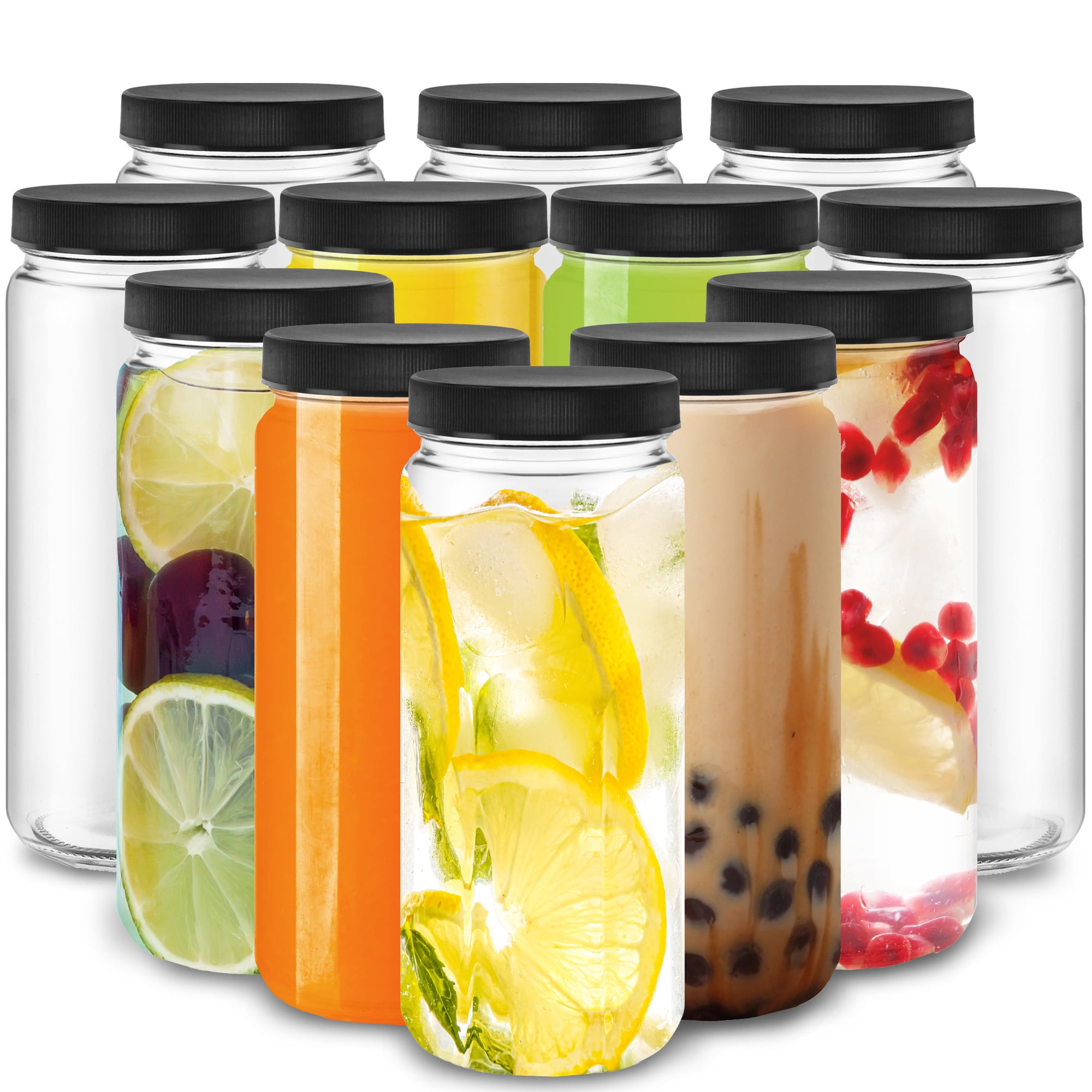 DilaBee Glass Juice Bottles with Lids - 12-Pack 16 oz Reusable Juicer ...