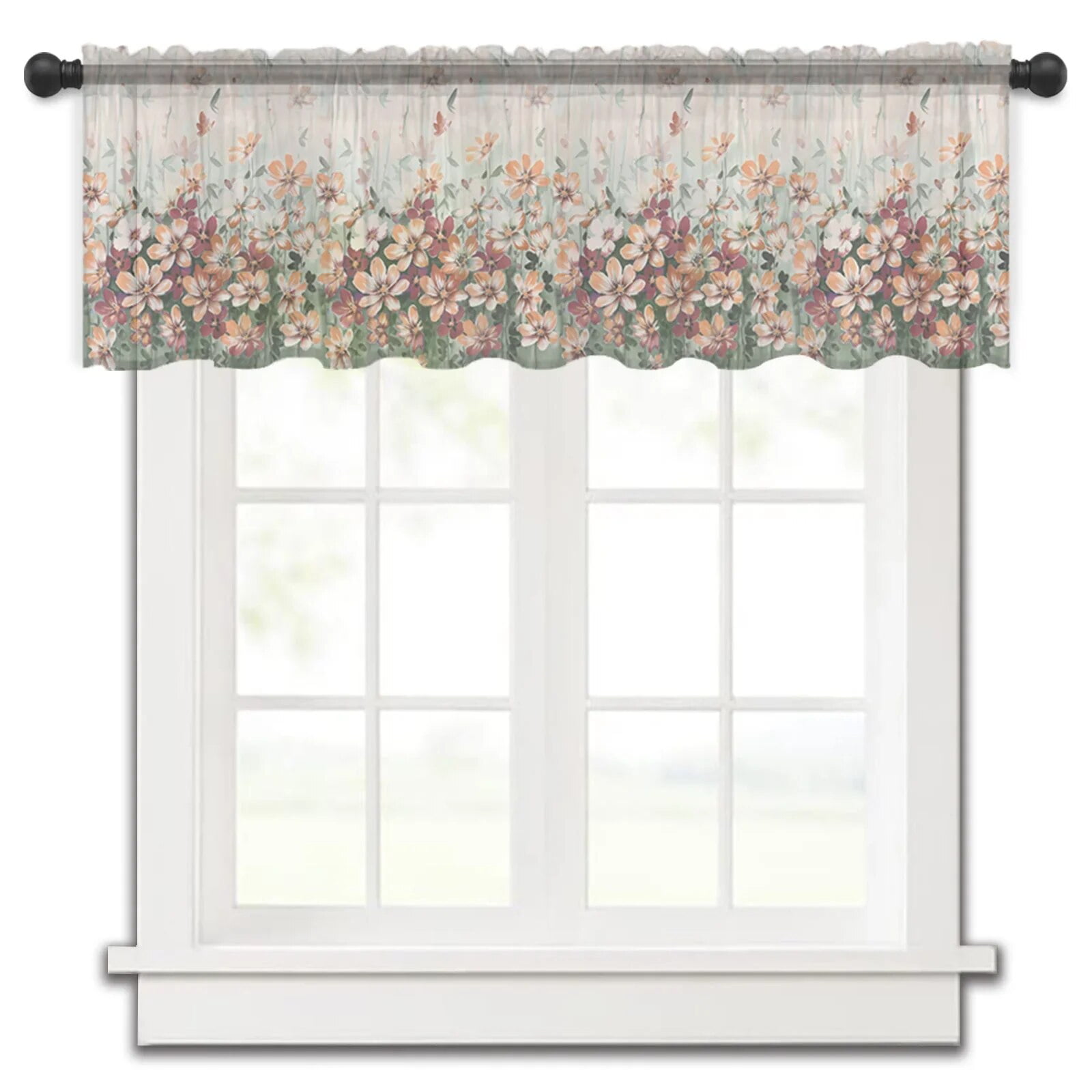 Dilapidated Wall Flower Kitchen Small Window Curtain Tulle Sheer Short ...