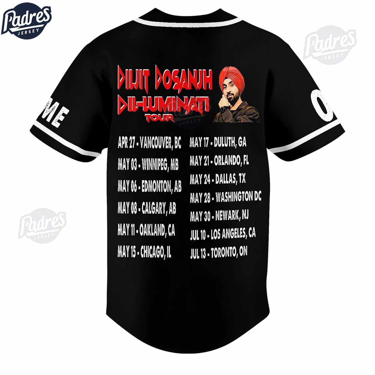 Diljit Dosanjh Illuminati Tour 2024 Custom Baseball Jersey Style ...