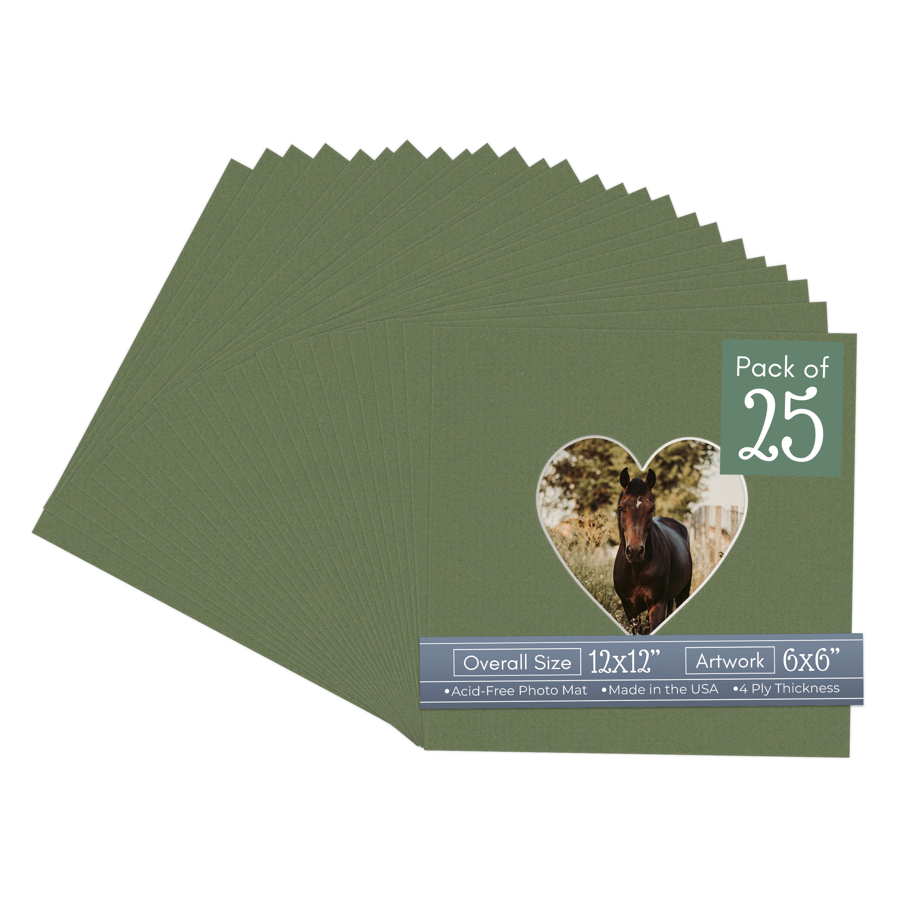 Dill Green Picture Frame Mat for 12x12 Frames - Heart Opening for 6x6 ...