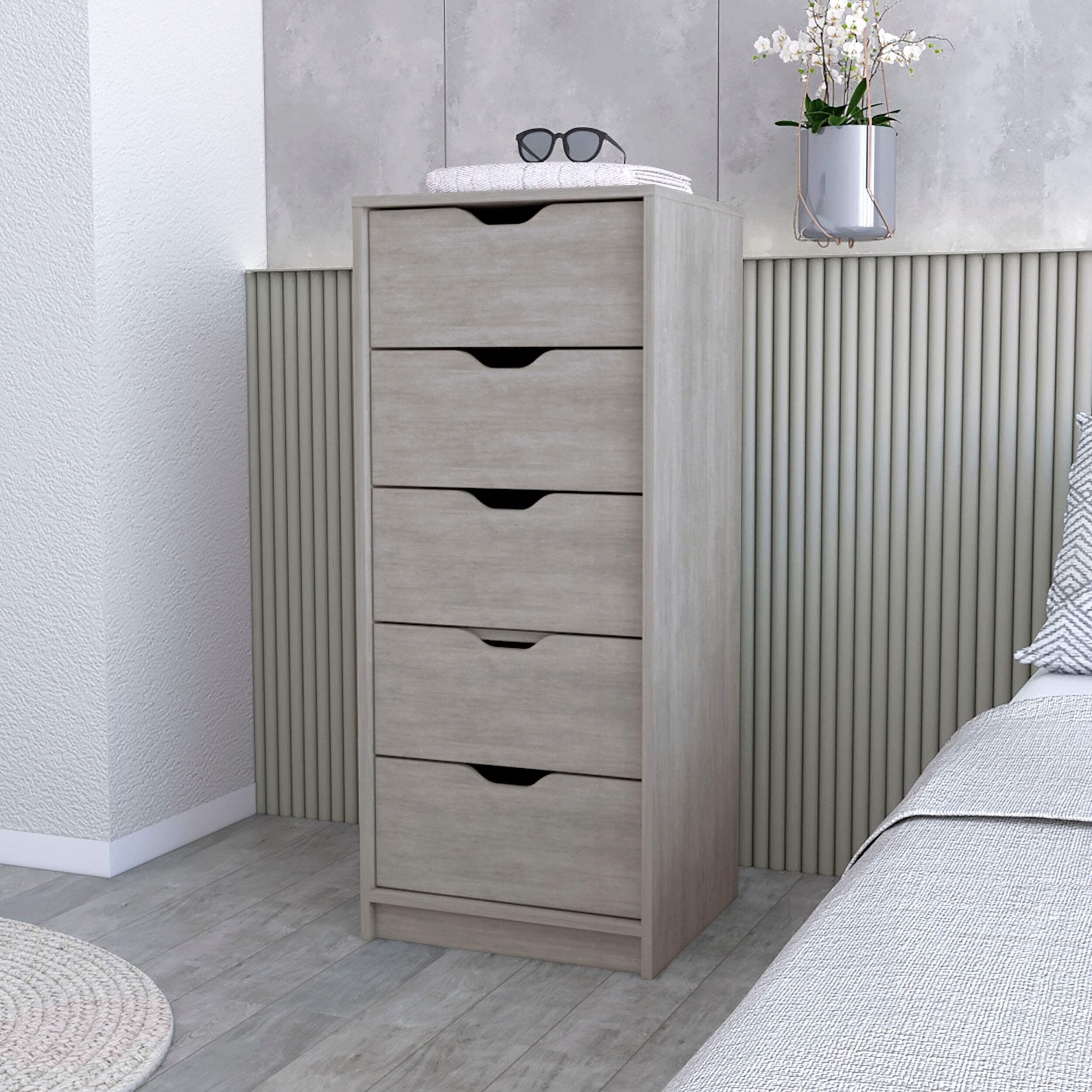 Dillon 5 Narrow Drawer Dresser, Tall Chest Of Drawers Gray Bedroom ...