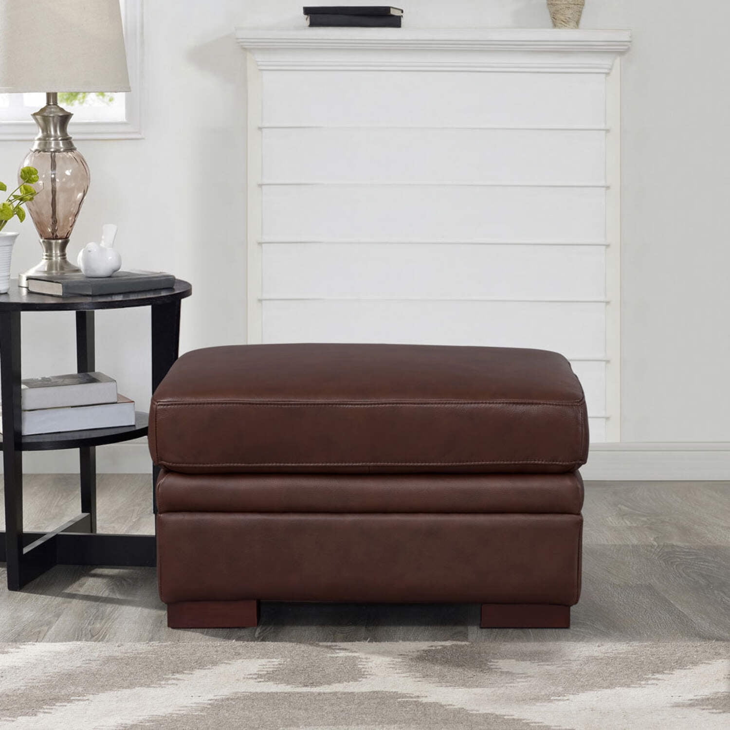 Dillon Leather Ottoman Raisin Genuine Leather Brown Memory Foam Genuine ...
