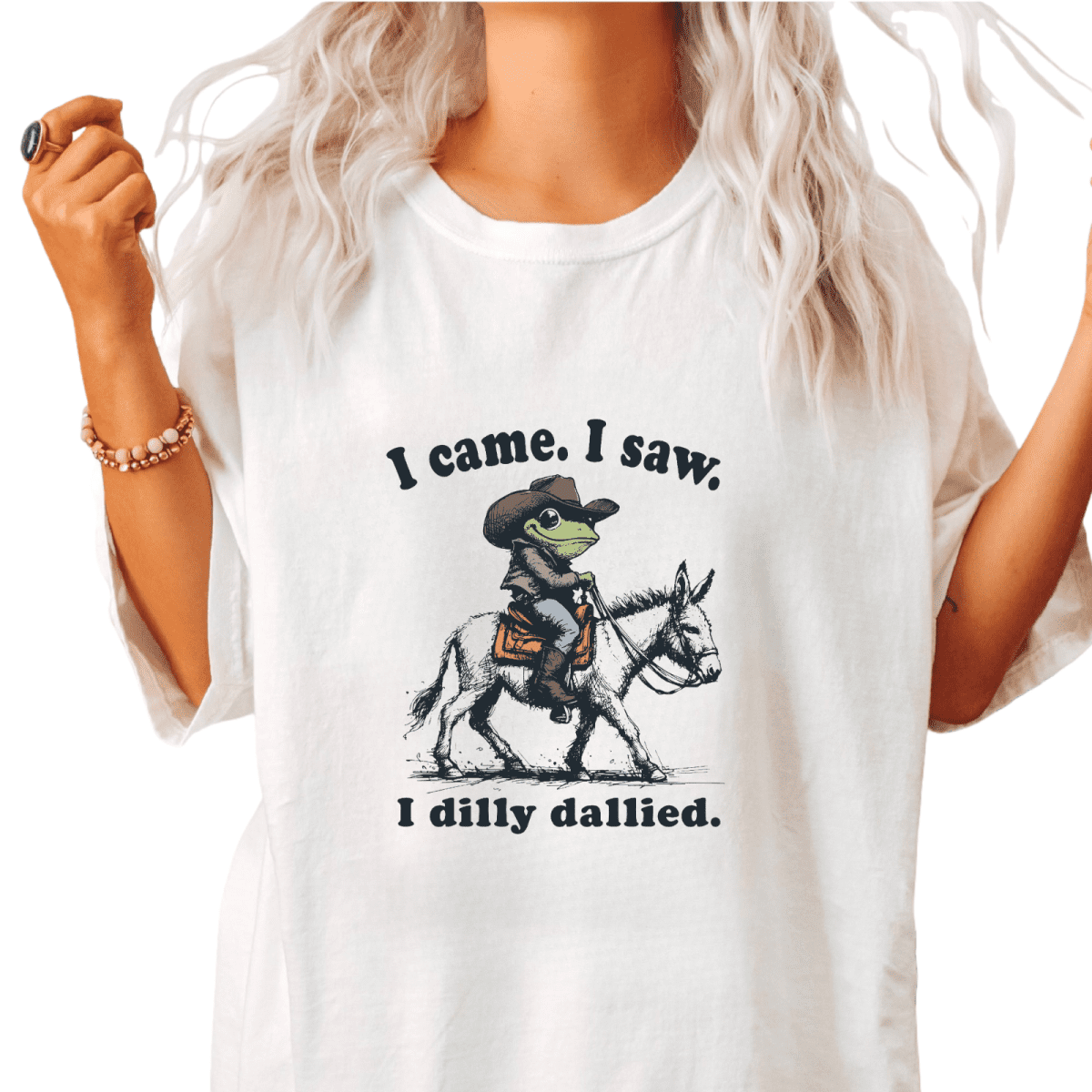 Dilly Dally Cowboy Frog White S-5XL Cotton Retro Meme Graphic Tees ...