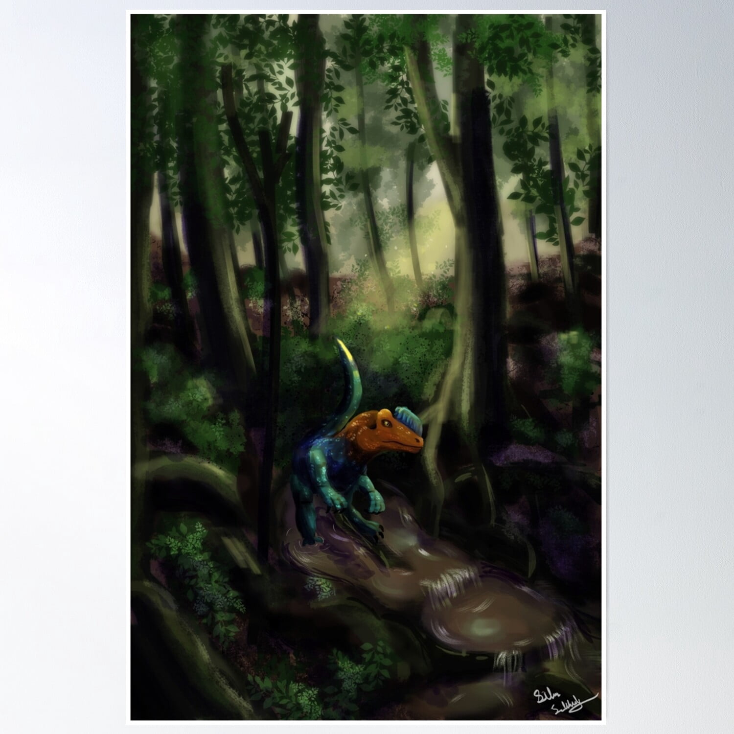 Dilophosaurus Forest Poster Wall Art, Modern Wall Decor, 16x24 UNFRAMED ...