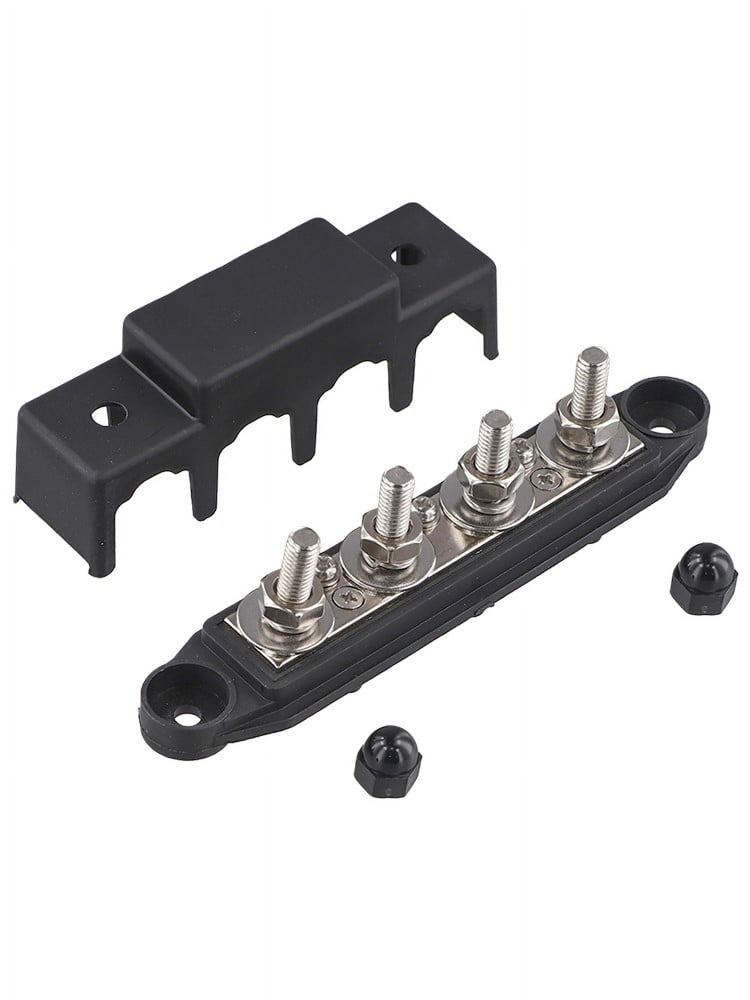 Diluopei 12V 250A 4 Post Busbar Bus Bar Power Distribution Block W/ Cover 5/16"-Black M8 ...