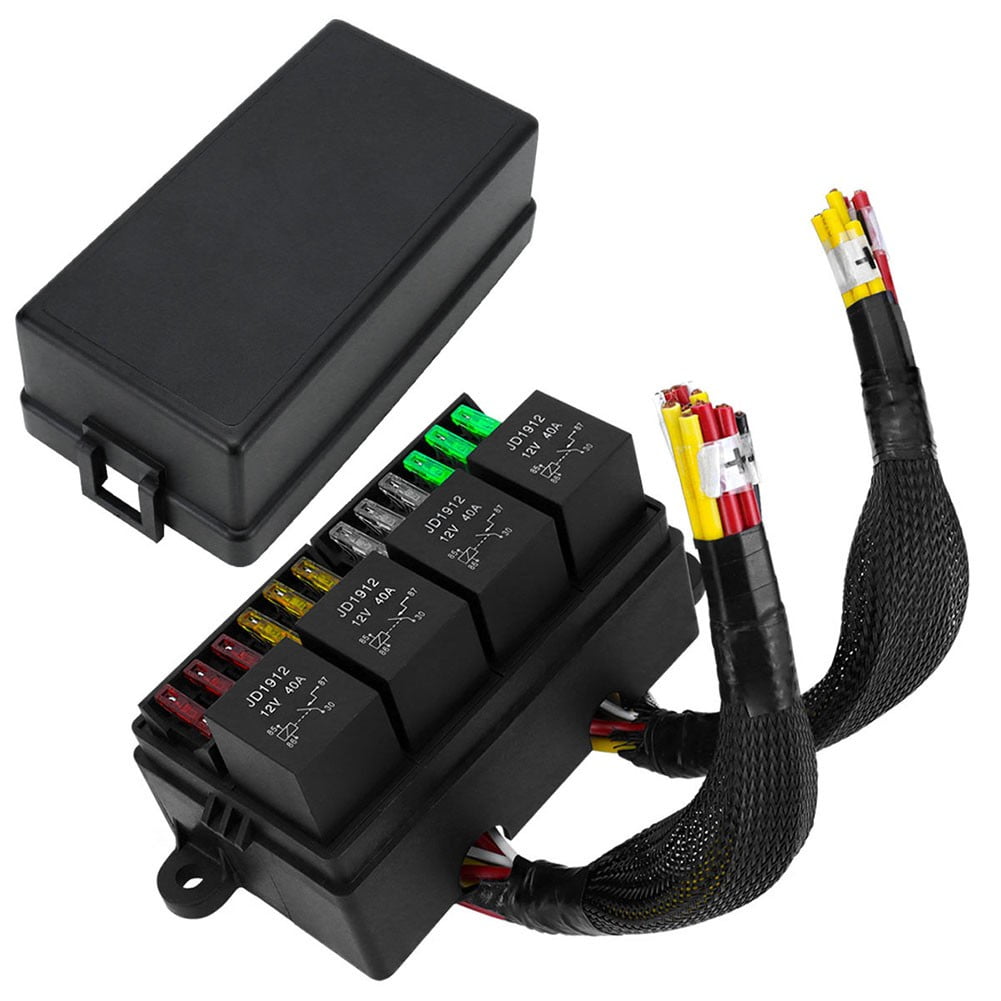 Diluopei 12V Fuse Relay Box Pre-Wired Fuse And Relay Box With 4 Relay ...