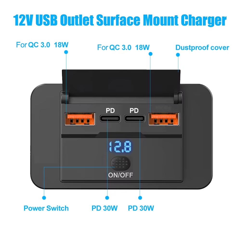 Diluopei 4-Ports 12V Rv Usb Outlet 108W Dual Pd3.0 For Qc3.0 Car ...