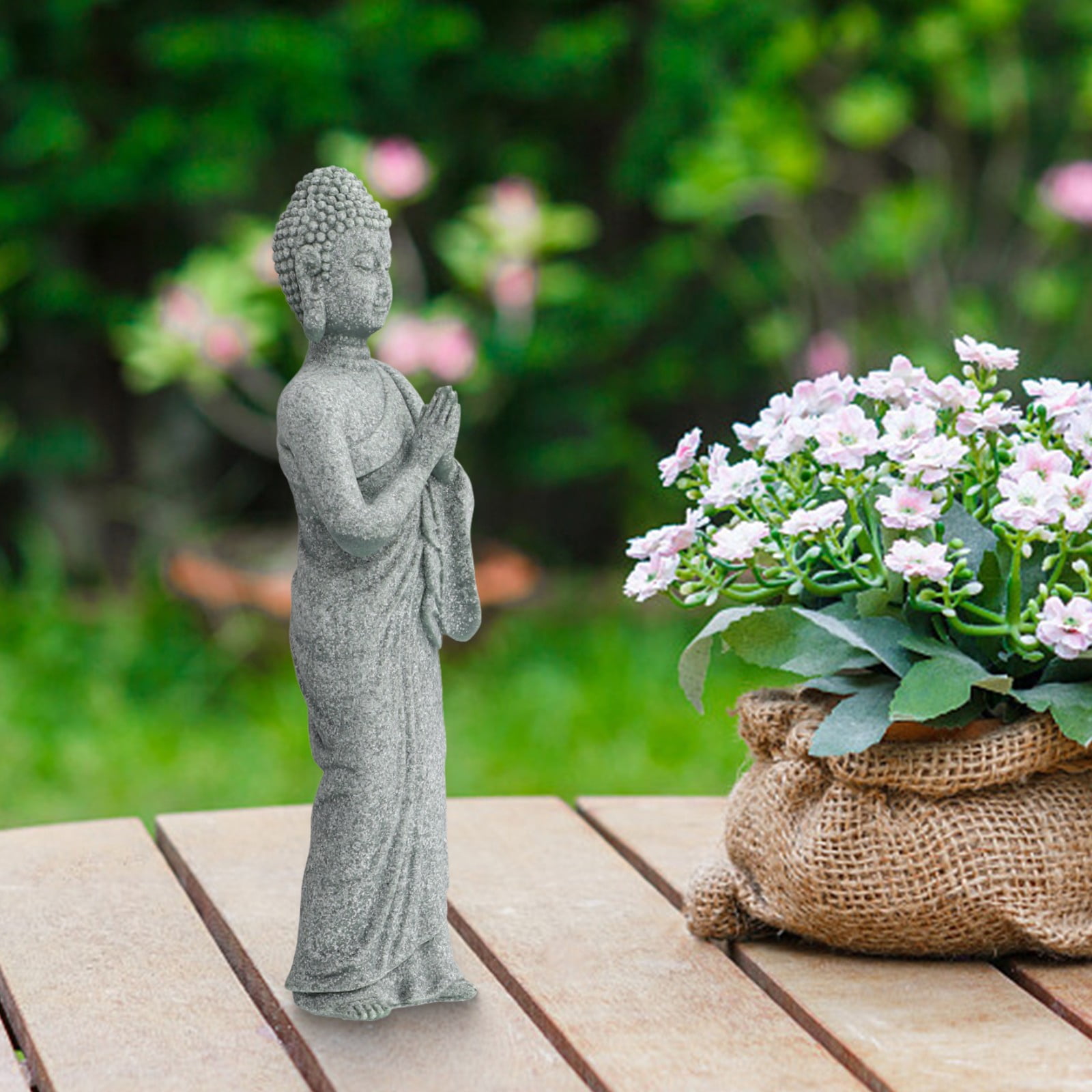 Diluopel Garden Ornament Standing Buddha Resin Stone Zen Effect Outdoor ...