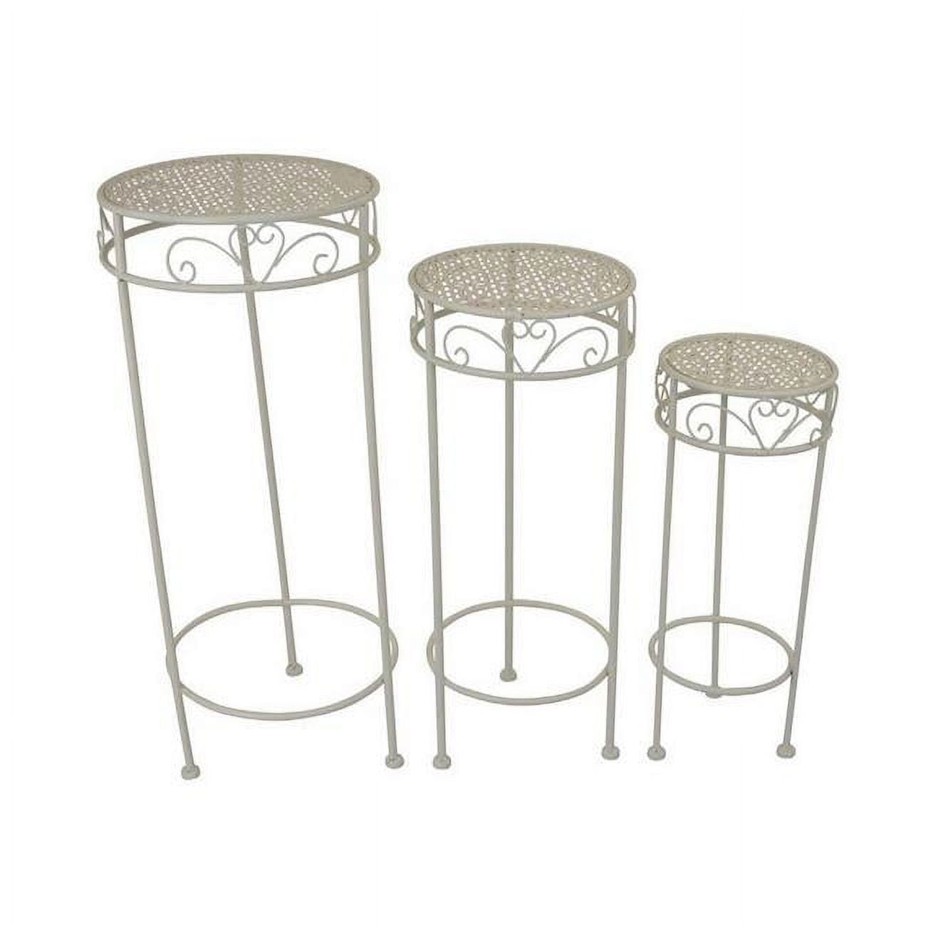 Dim Set of 3 Nesting Plant Stands Round Display Star Cut White Metal ...