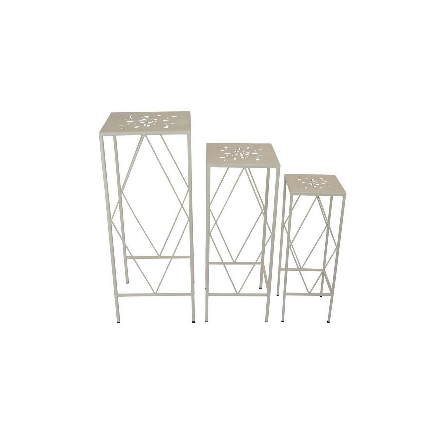 Dim Set of 3 Nesting Plant Stands Square Display Diamond Cut White ...