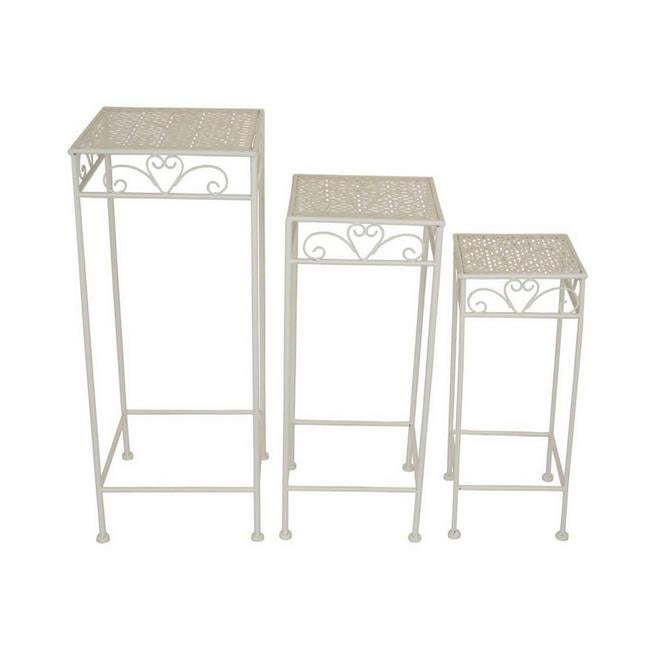 Dim Set of 3 Nesting Plant Stands Square Display Star Cut White Metal ...