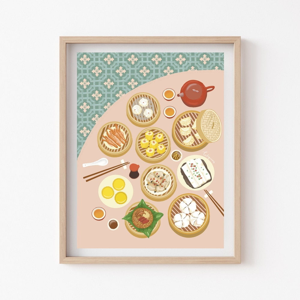 Dim Sum Art, Chinese Asian Food Illustration, Pastel Colors, Giclee Art ...