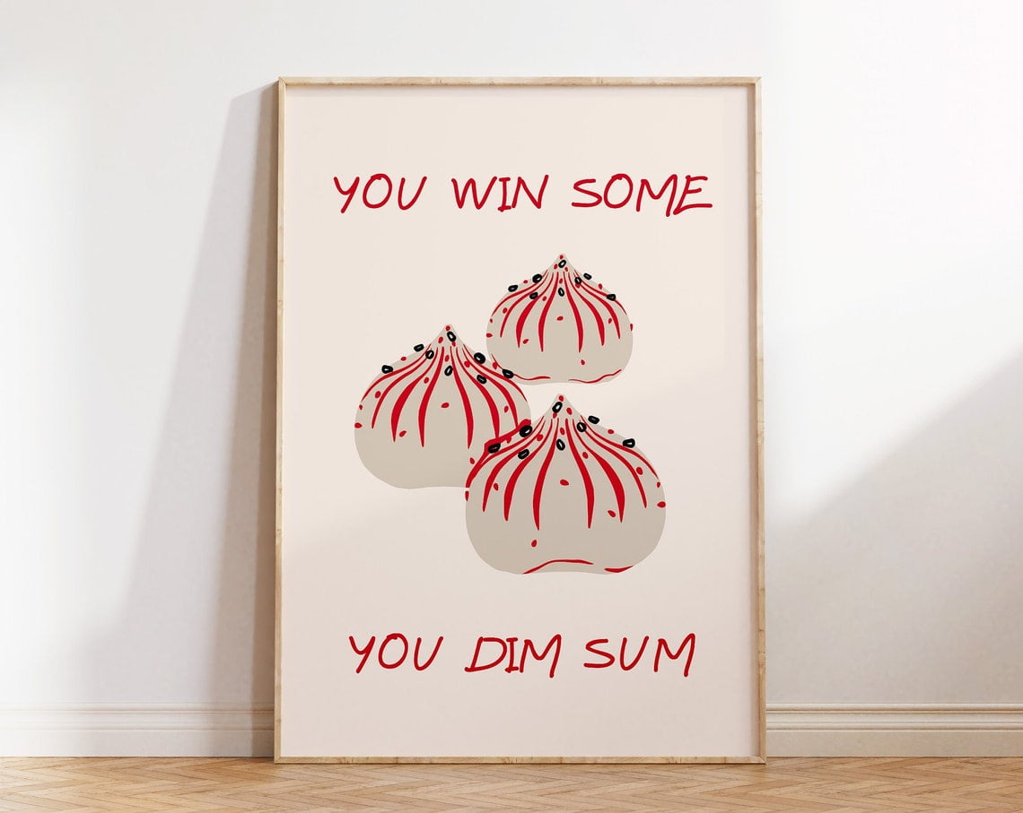 Dim Sum Print Cute Food Art Minimalist Kitchen Wall Art Dumplings Print ...