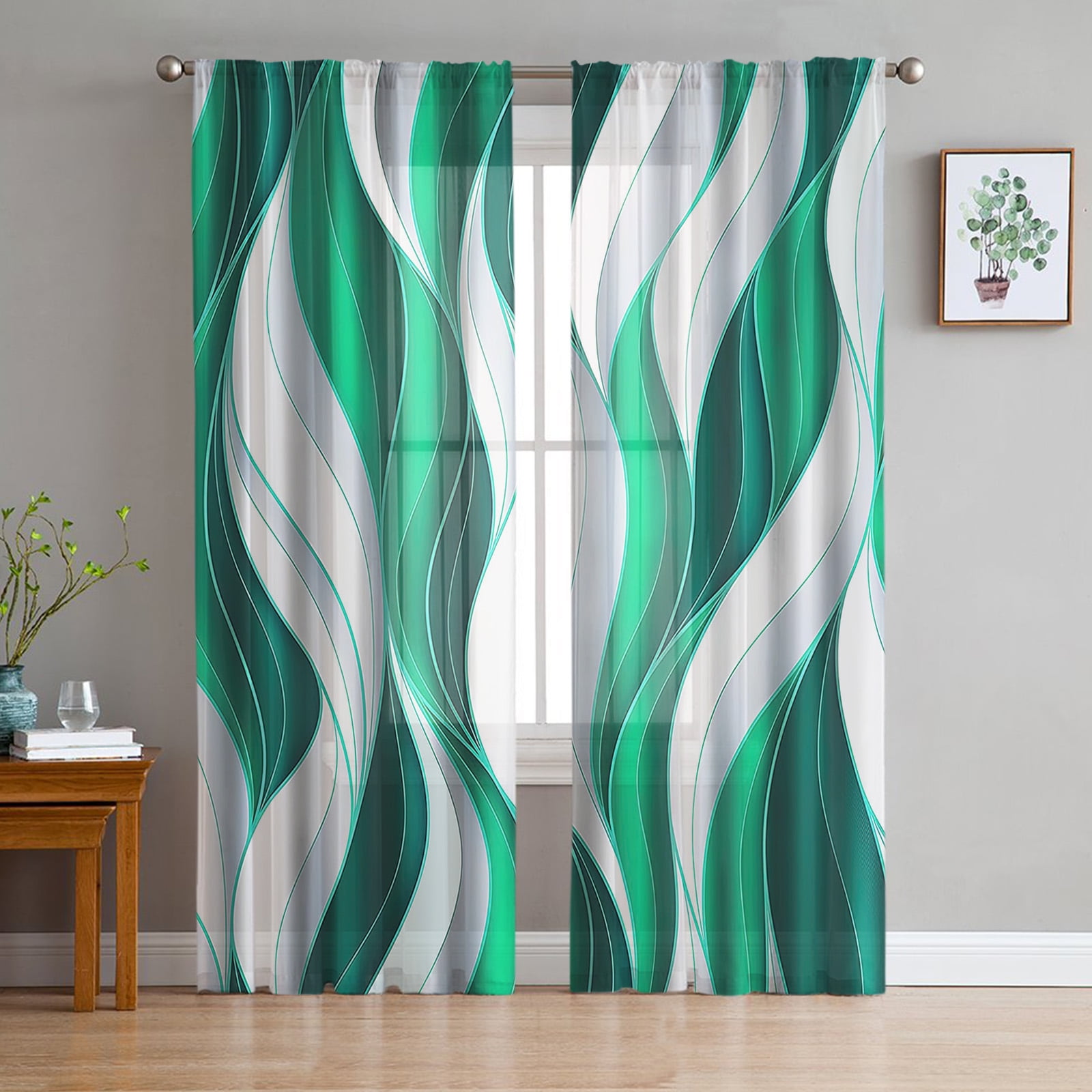 Dimensional Abstract Gradient Turquoise Tulle Voile Curtains Bedroom ...