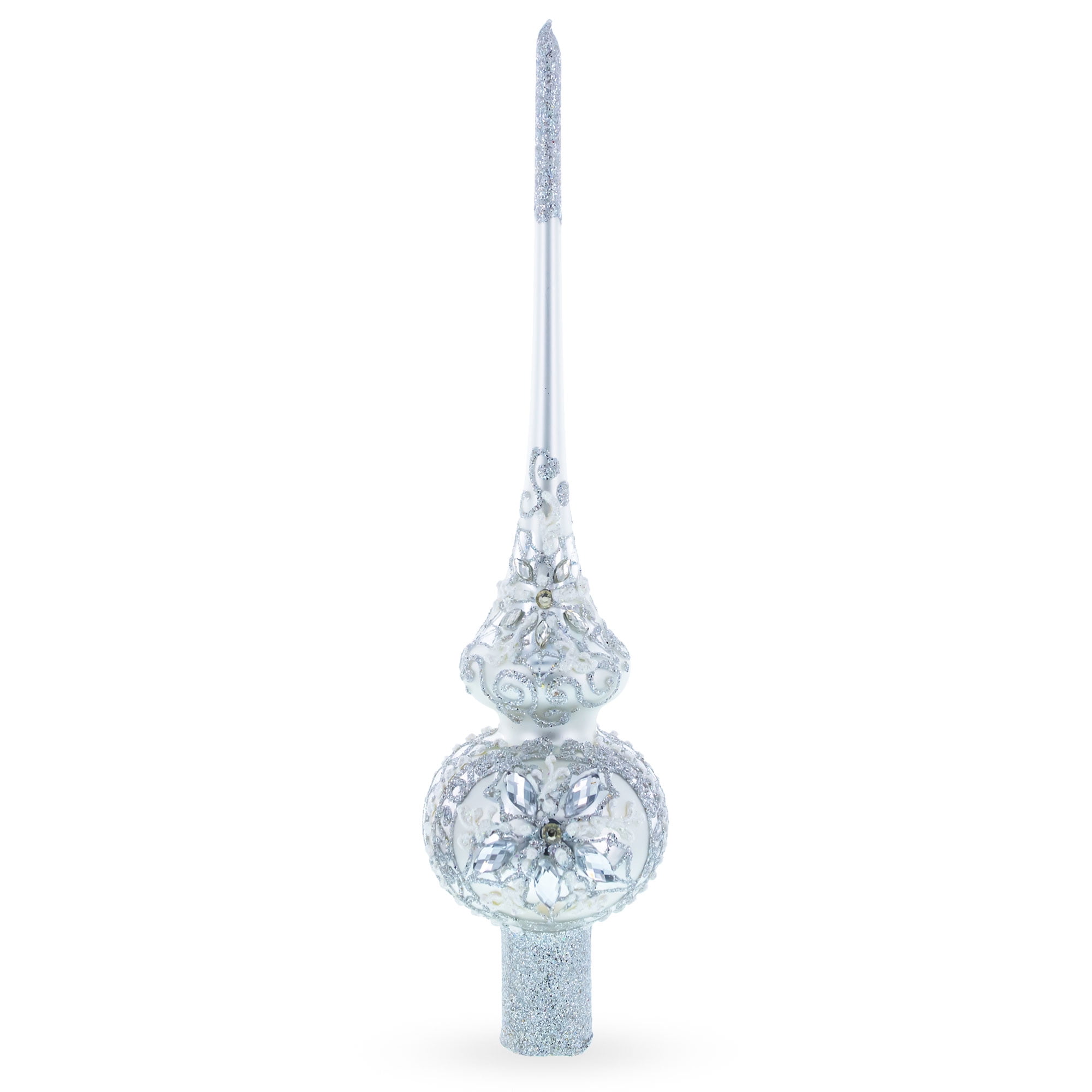 Dimensional White Jewels Star on Glossy Silver Mouth Blown Glass ...