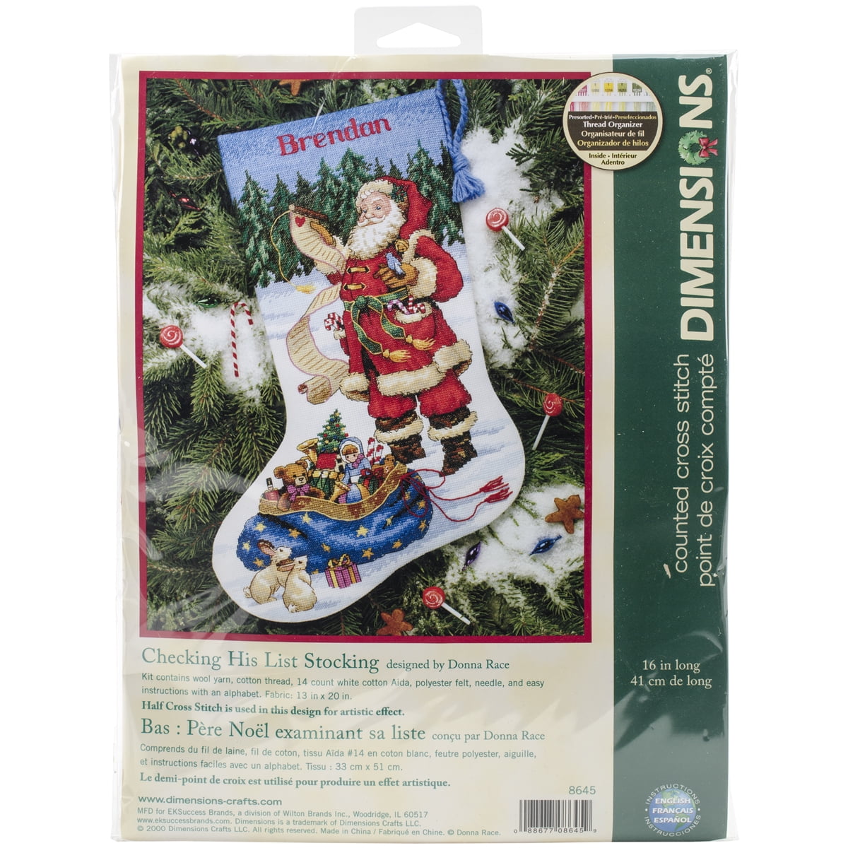 Dimensions Counted Cross Stitch Kit 16" Long-Checking His List Stocking ...