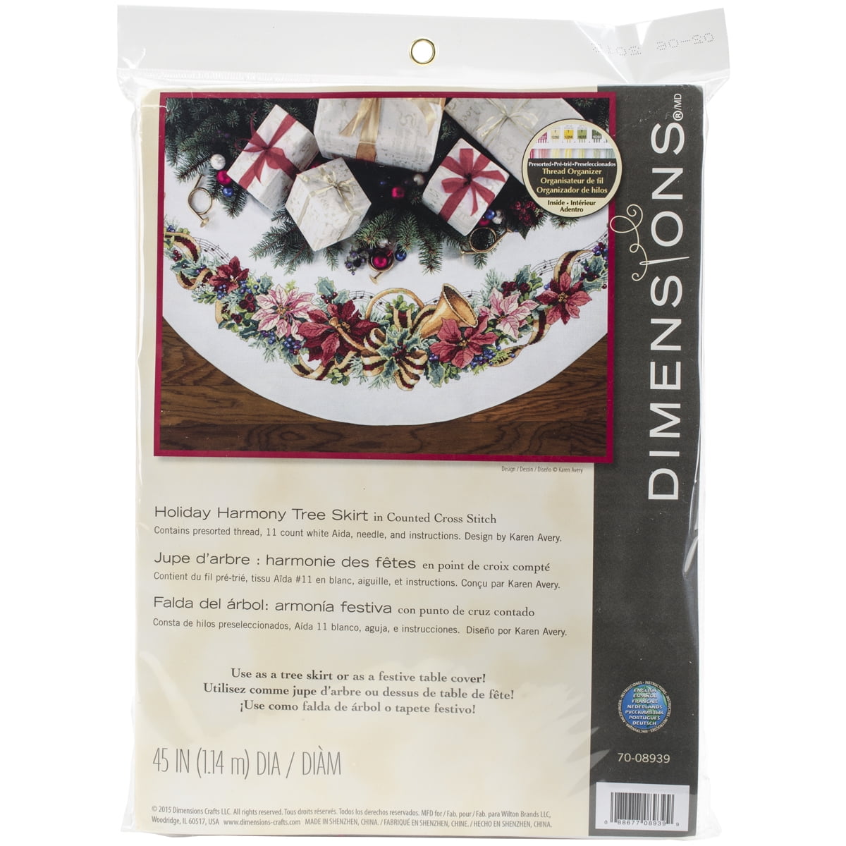 Free Shipping! Dimensions Counted Cross Stitch Kit 45" Round-Holiday Harmony Tree Skirt (11 ...