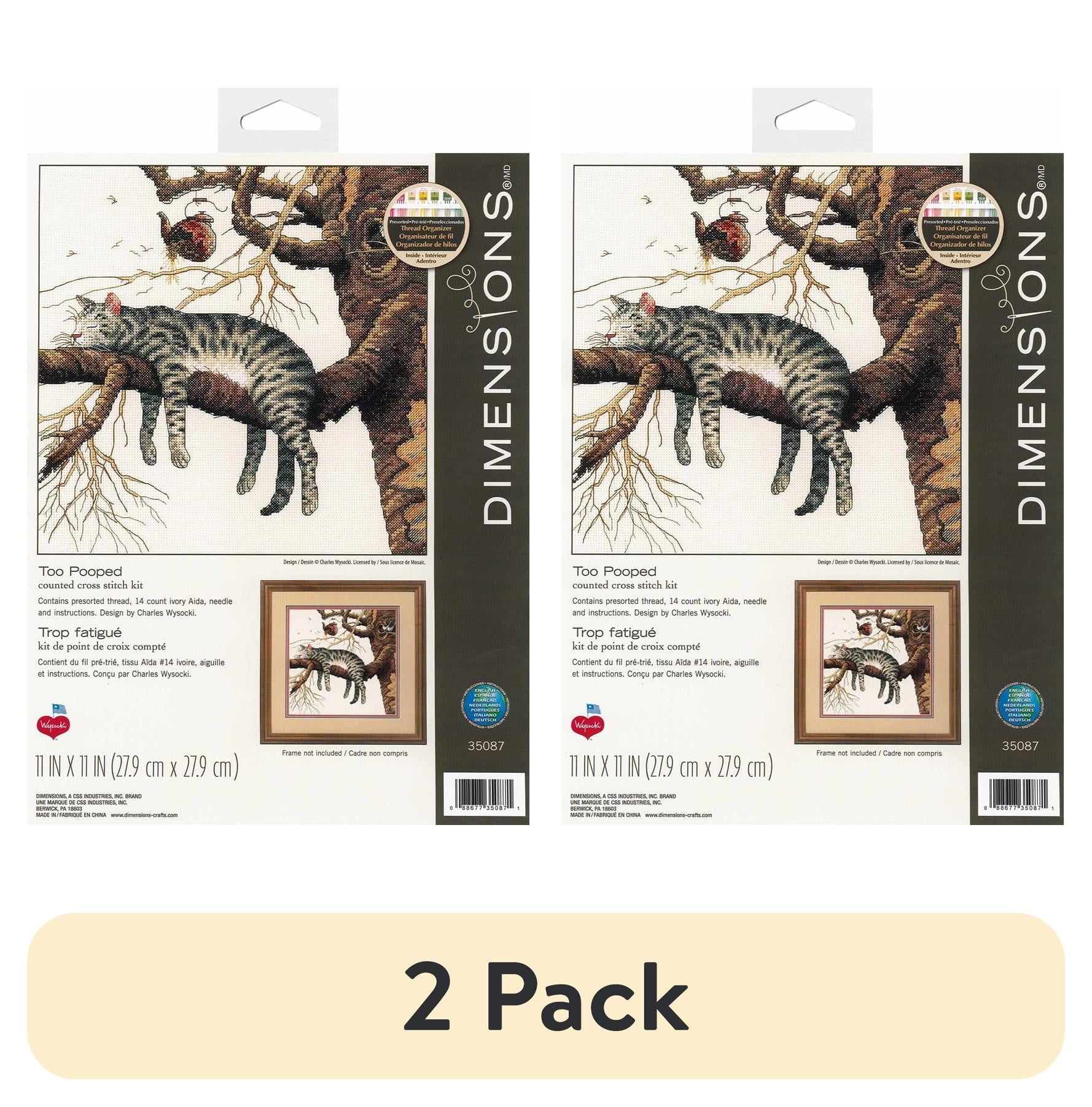 (2 pack) Dimensions Counted Cross Stitch Kit 11"X11"-Too Pooped (14 ...