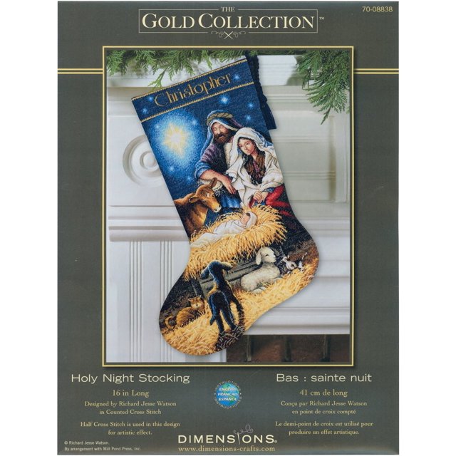 Dimensions Holy Night Cross-Stitch Christmas Stocking Kit, Unisex ...