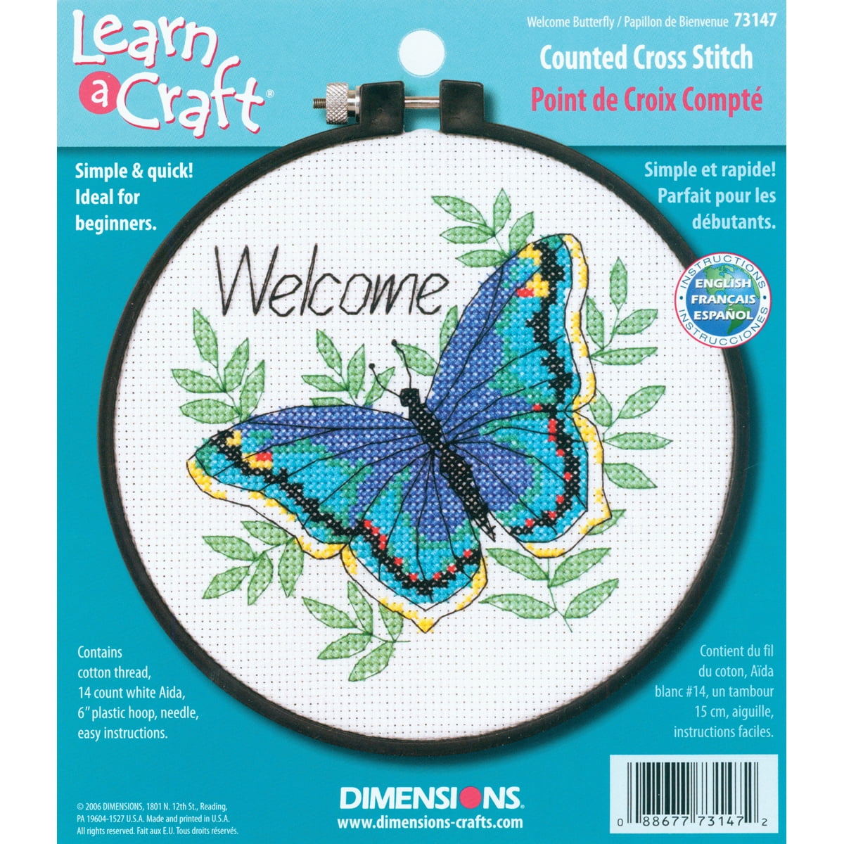 "Dimensions Learn-A-Craft Cross Stitch Kit, 6"" Round, Welcome ...