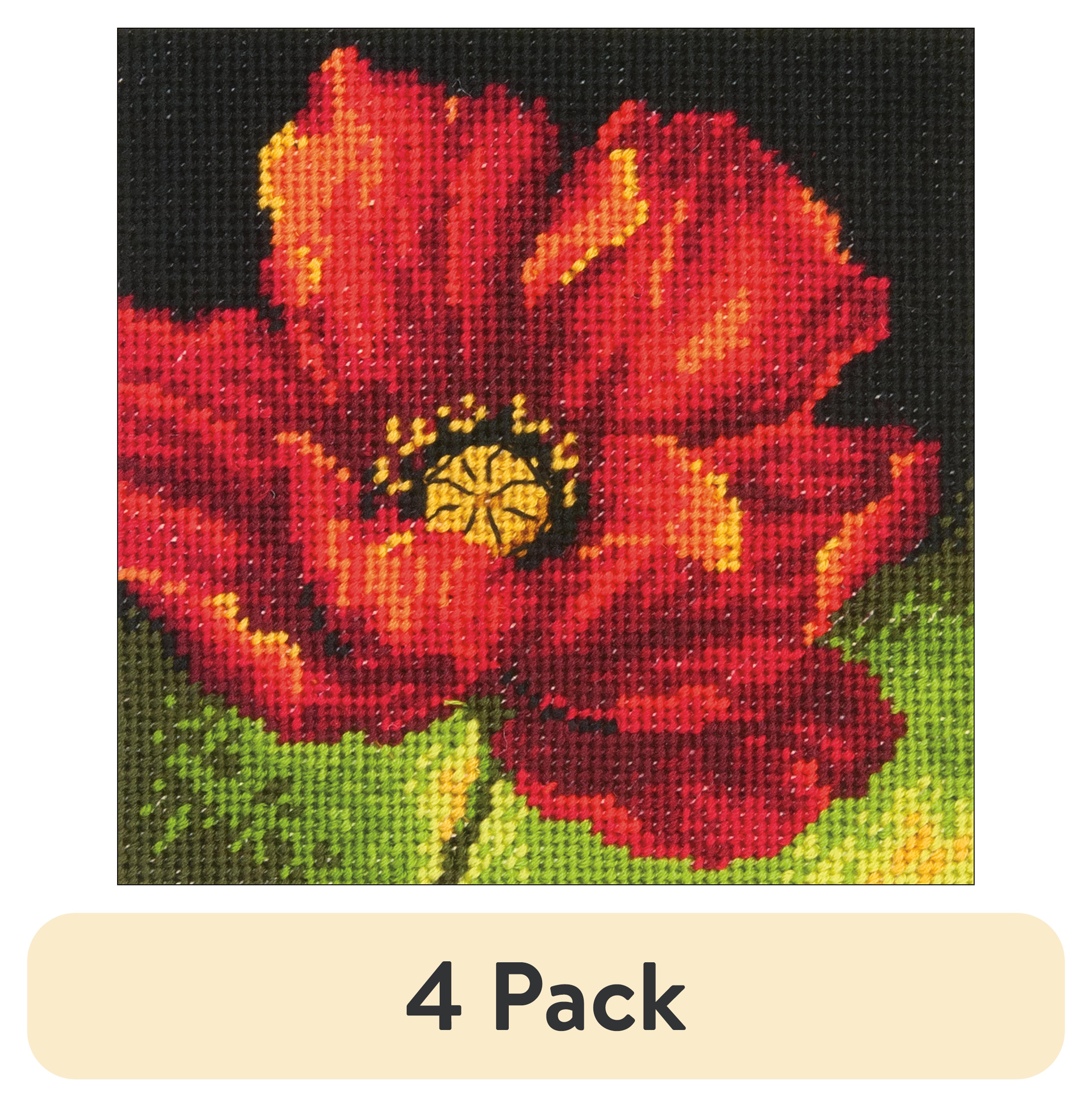 (4 pack) Dimensions Mini Needlepoint Kit 5"X5"-Red Poppy Stitched In ...