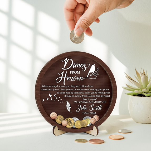 Dimes From Heaven Memorial Coin Bank, Personalized Sympathy Gift ...