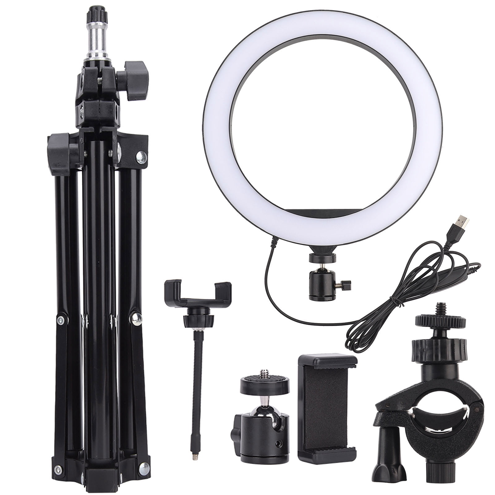 Dimmable 10in LED Ring Light with USB Port, Foldable Tripod, Phone Clip ...