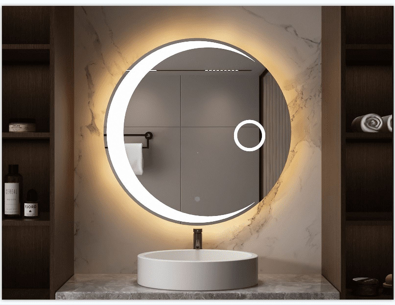 Dimmable 30 Inch LED Lighted Round Mirror Sun And Moon Design Wall ...
