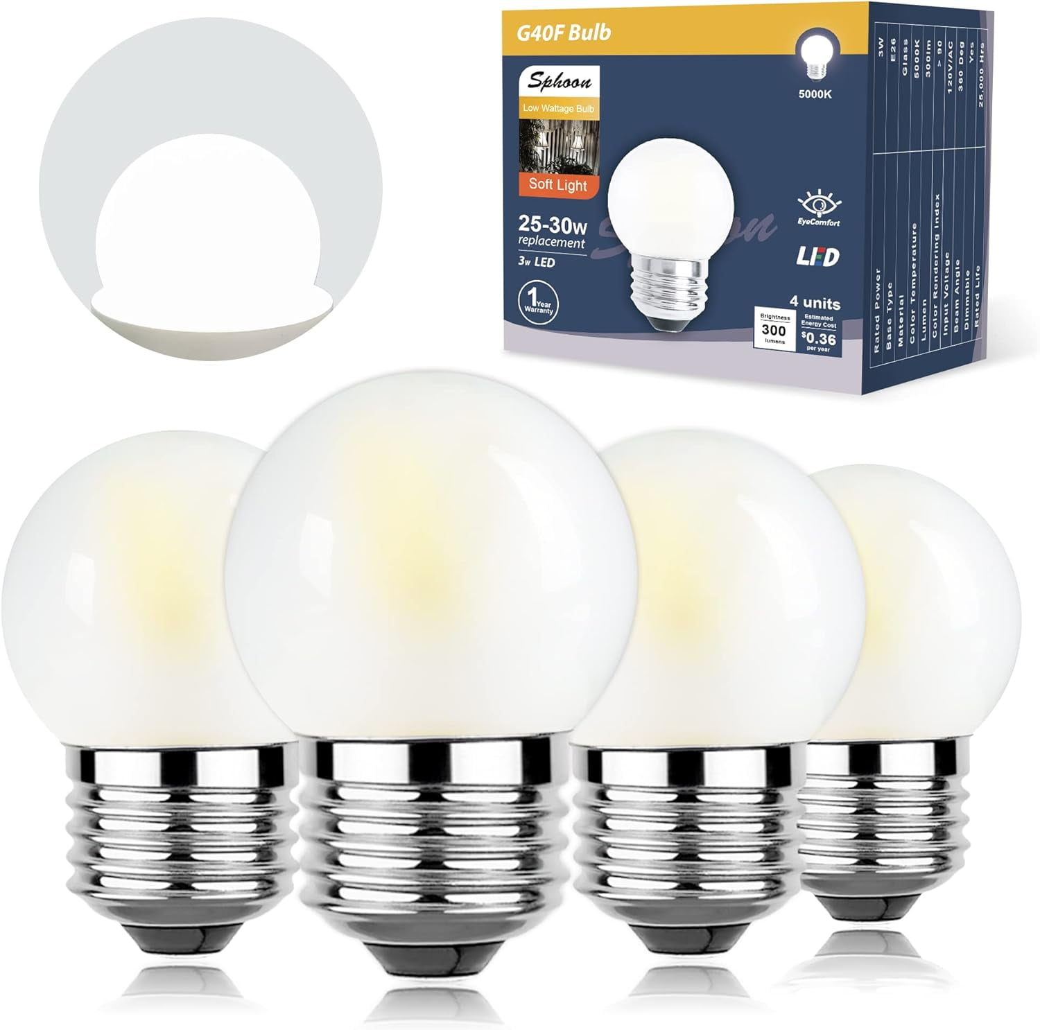Dimmable 3W LED Bulb Equivalent 25 Watt Light Bulbs, Daylight 5000K ...