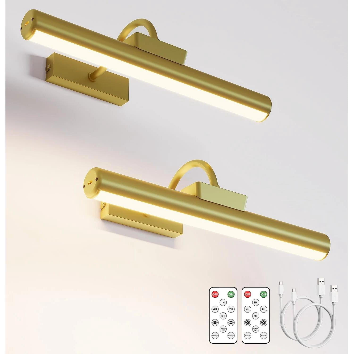 Dimmable Battery Operated Picture Light - 2 Pack Gold, Remote Control ...