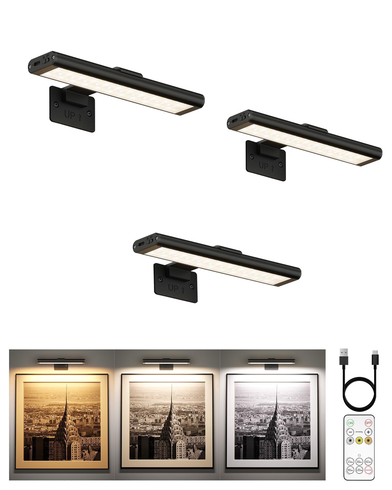 Dimmable Cordless Picture Light with Controller and Timer, Rechargeable ...