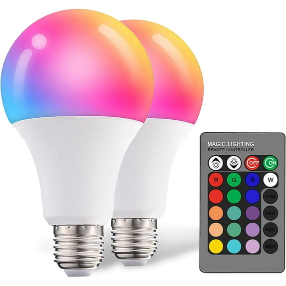 Dimmable E26 Warm LED Light Bulb, 6W RGBW Color 500LM with 16 Color ...