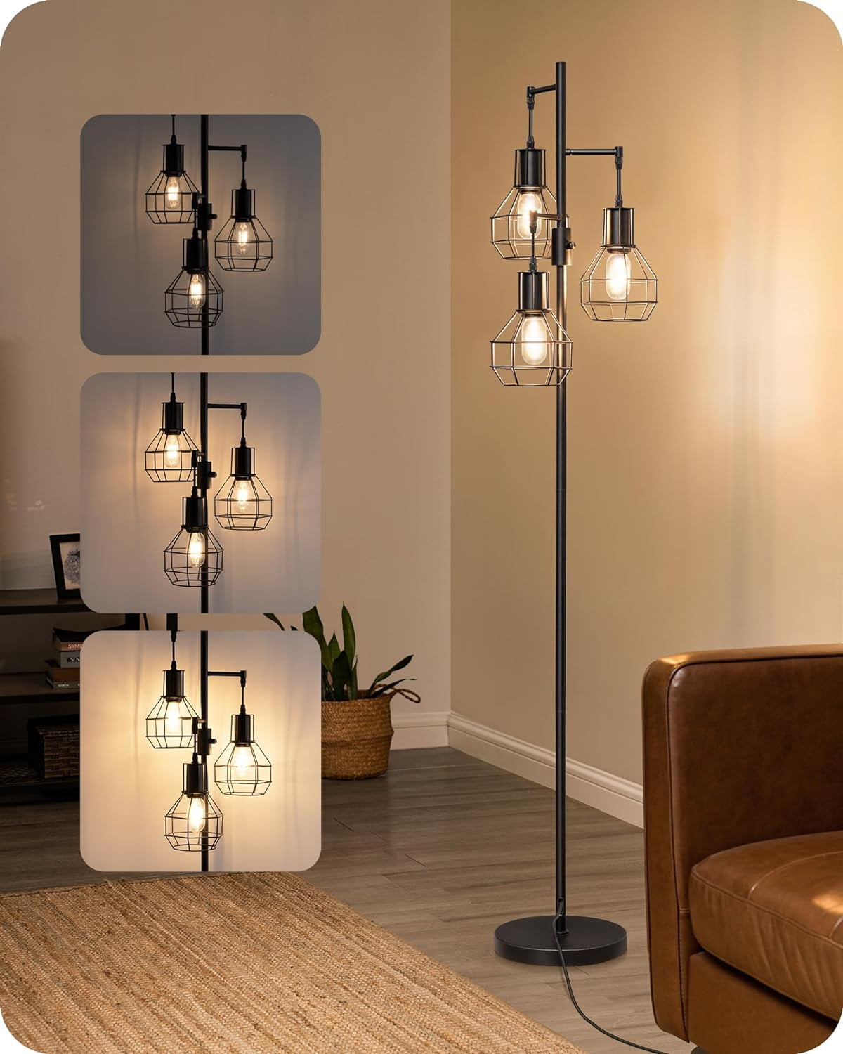 Dimmable Farmhouse Floor Lamp, Industrial Standing Lamp for Living Room ...