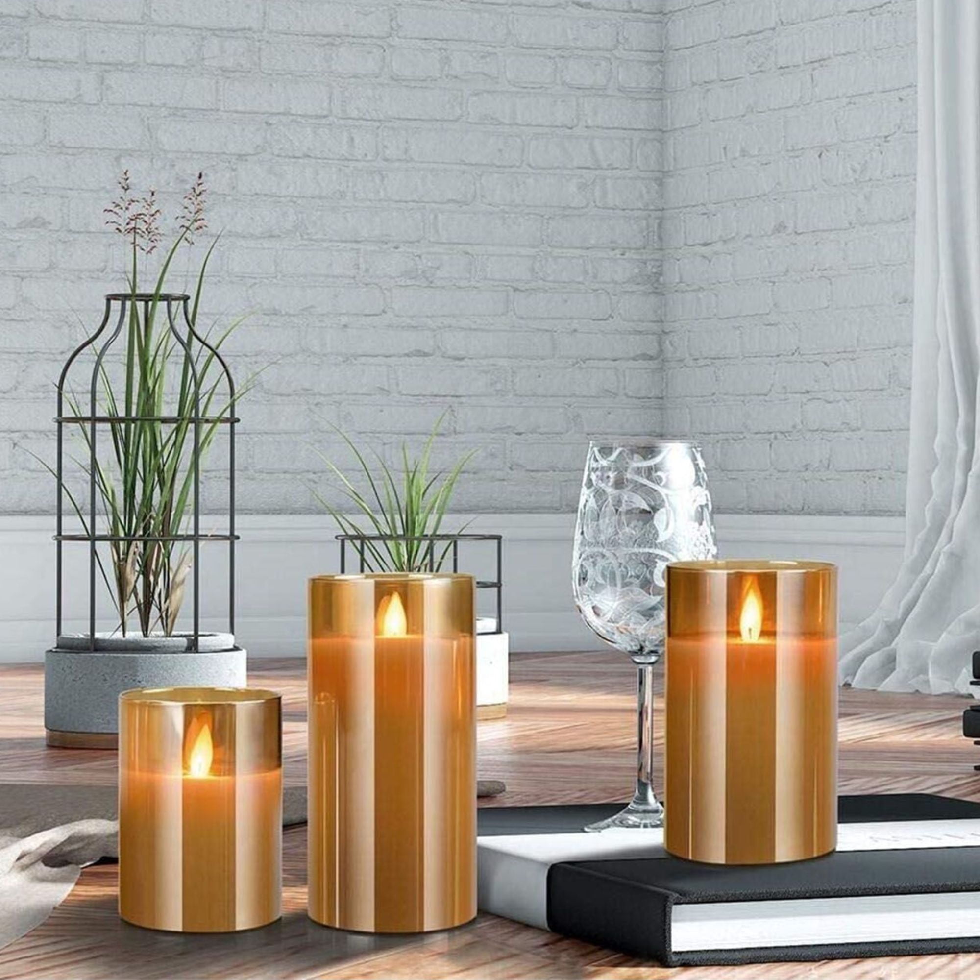 Dimmable Flameless LED Candles 3-Pack, Real Wax Glass, Remote & Timer ...