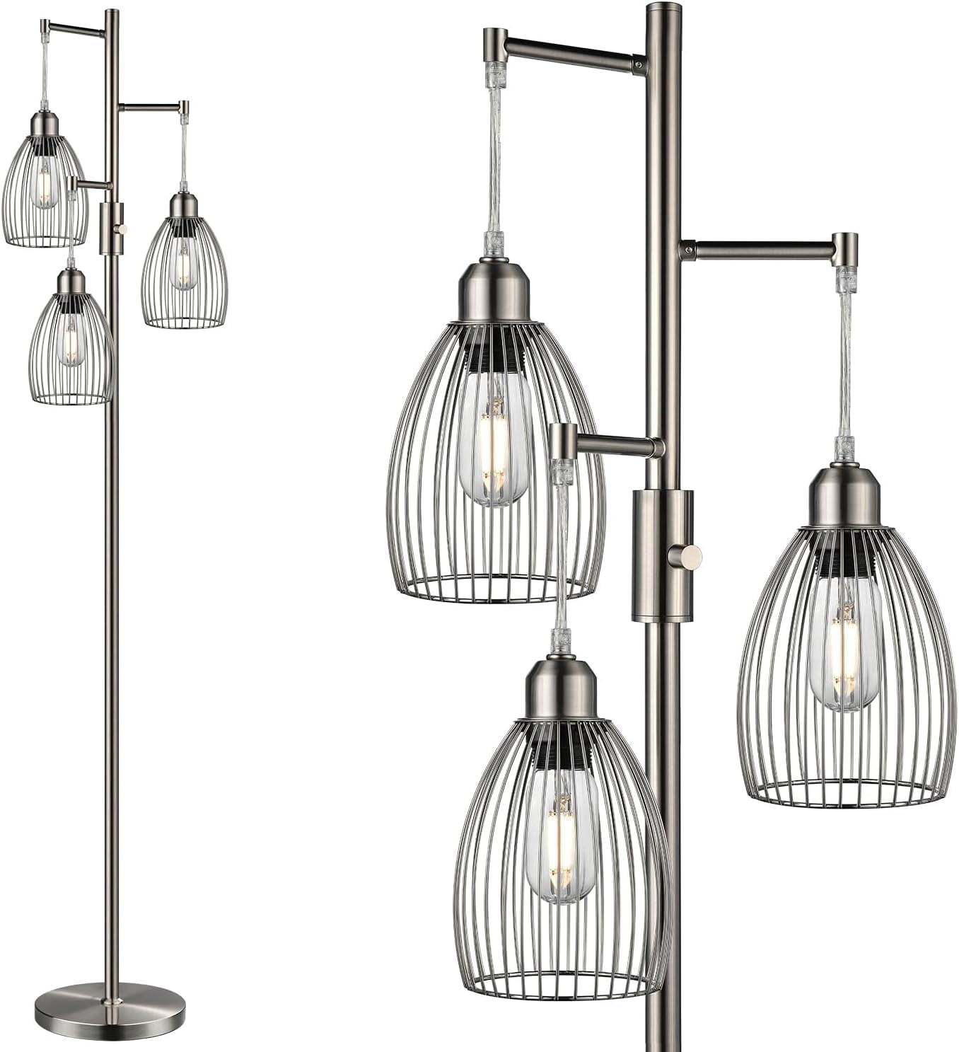 Dimmable Floor Lamp, 3 x 800LM Edison Bulbs Included, Industrial Floor ...
