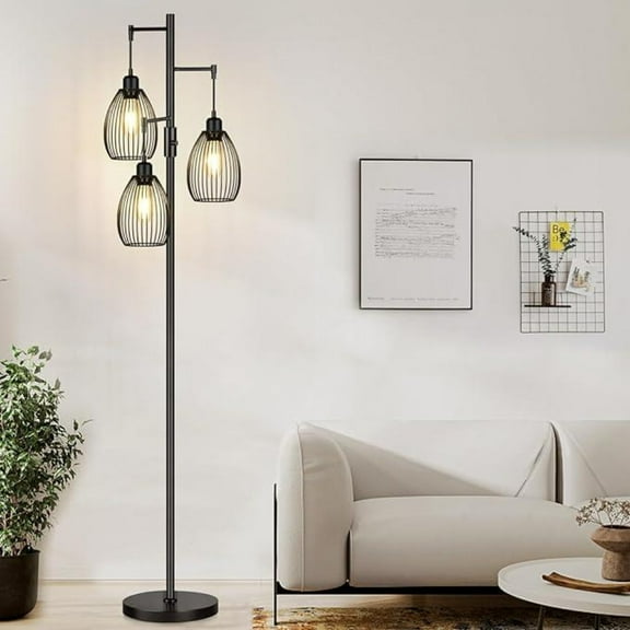 Dimmable Floor Lamp, 3 x 800LM LED Edison Bulbs Included, Farmhouse ...
