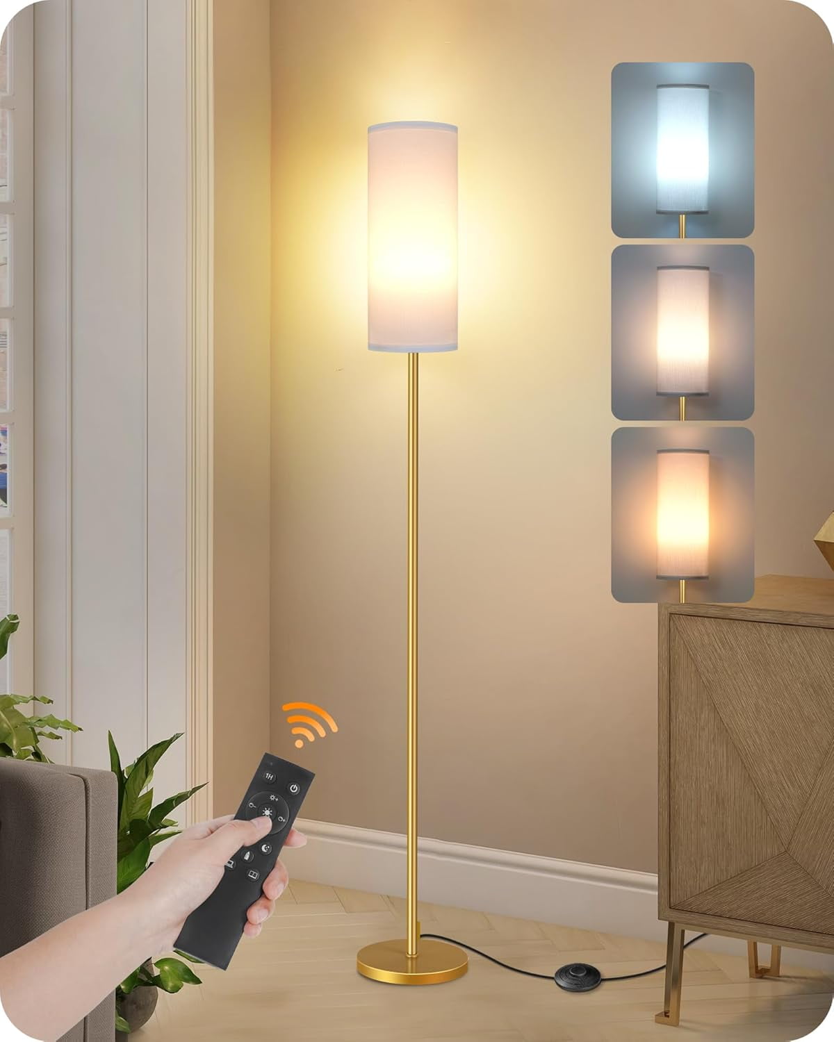Dimmable Floor Lamp for Living Room with Remote and Foot Switch, Corner ...