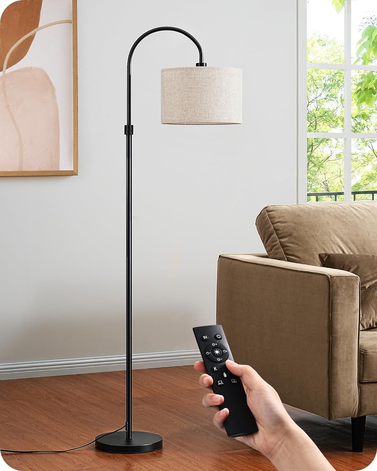 Dimmable Floor Lamp with Remote Control, Modern Arc Standing Lamp ...
