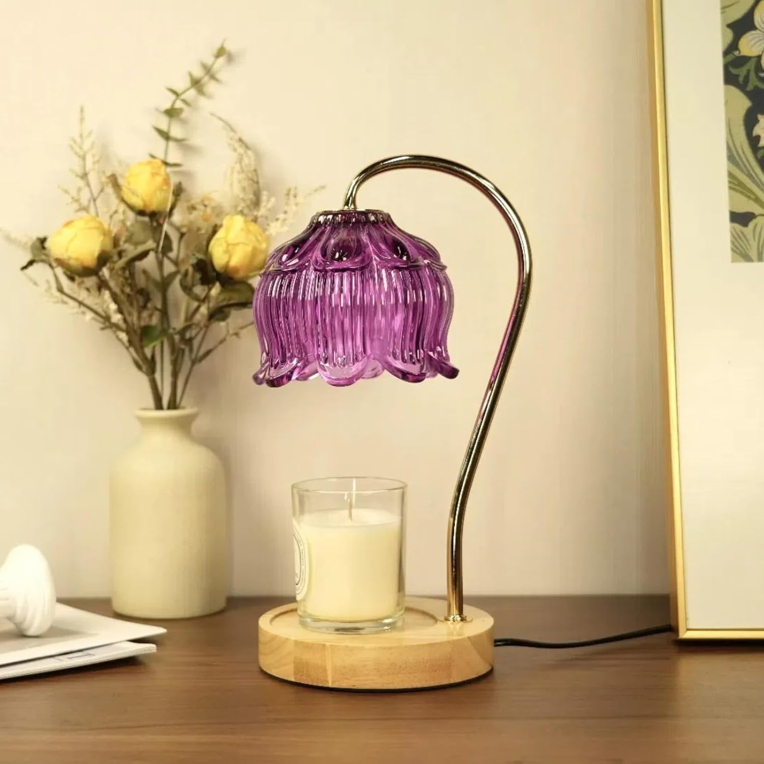 Dimmable Flower Candle Warmer Lamp, Purple Candle Warmer with Timer ...