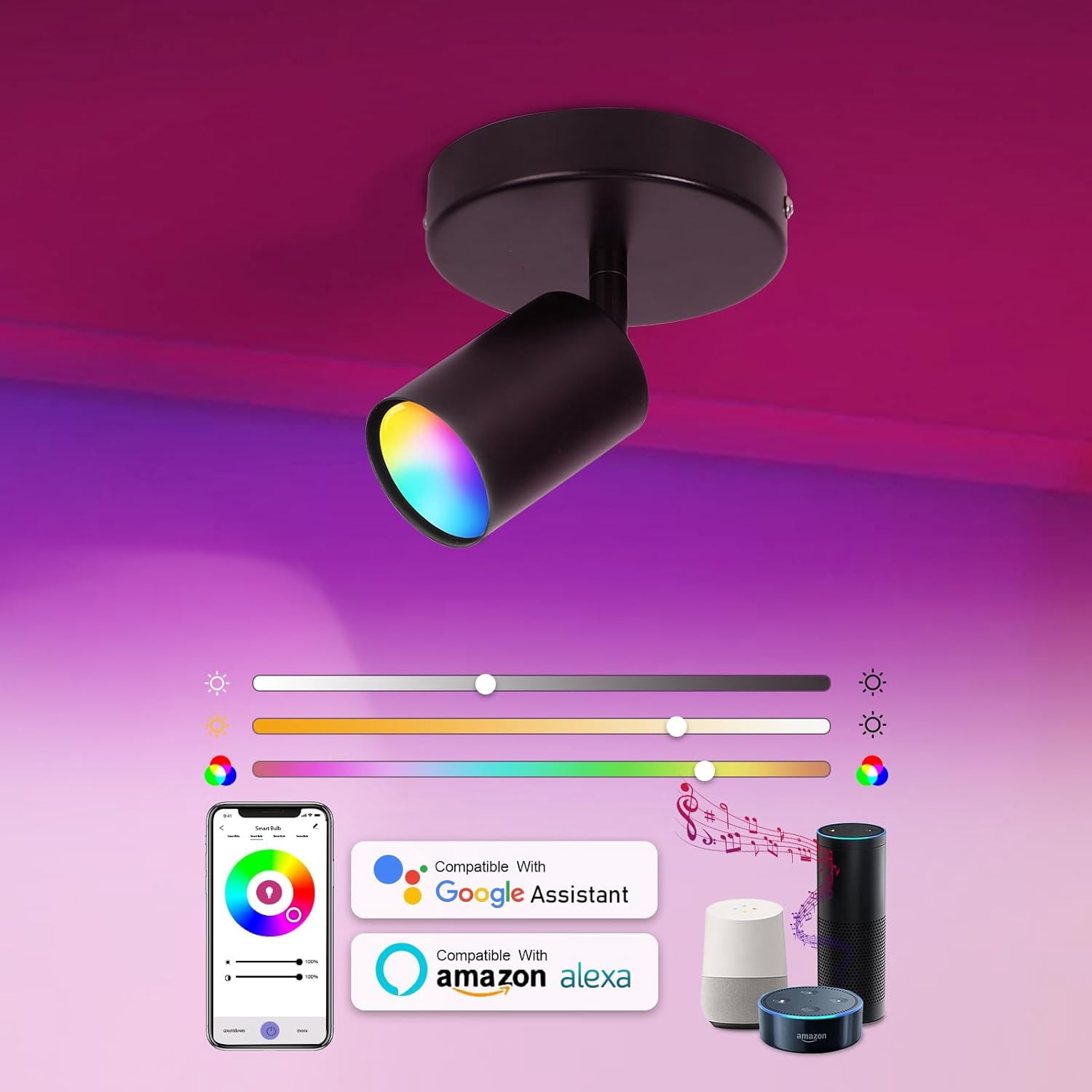 Dimmable Flush Mount Ceiling Spotlight, Adjustable Up Lights Indoor ...
