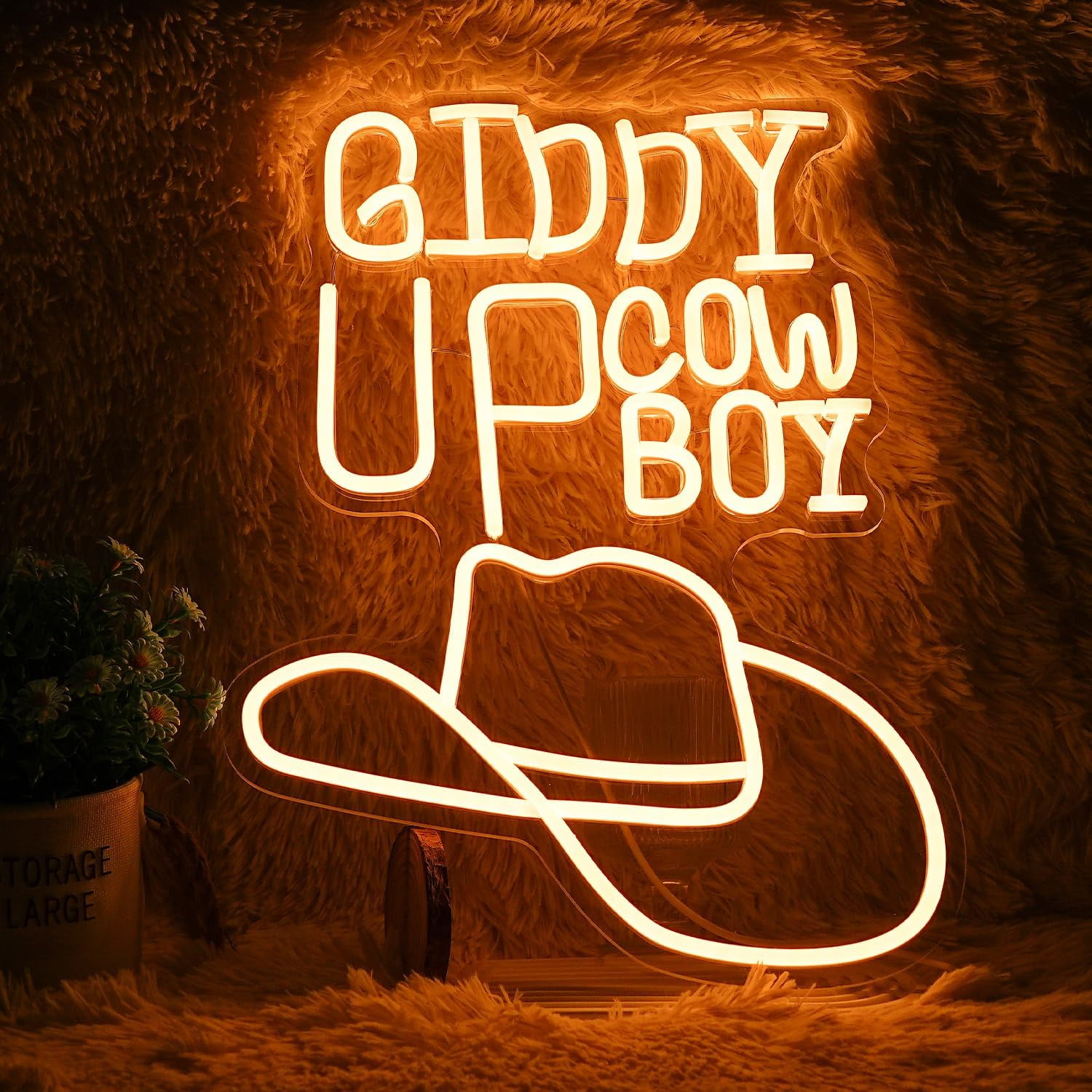 Dimmable Giddy Up Cowboy Neon Sign: Warm White LED Light Up Cowboy Hat ...