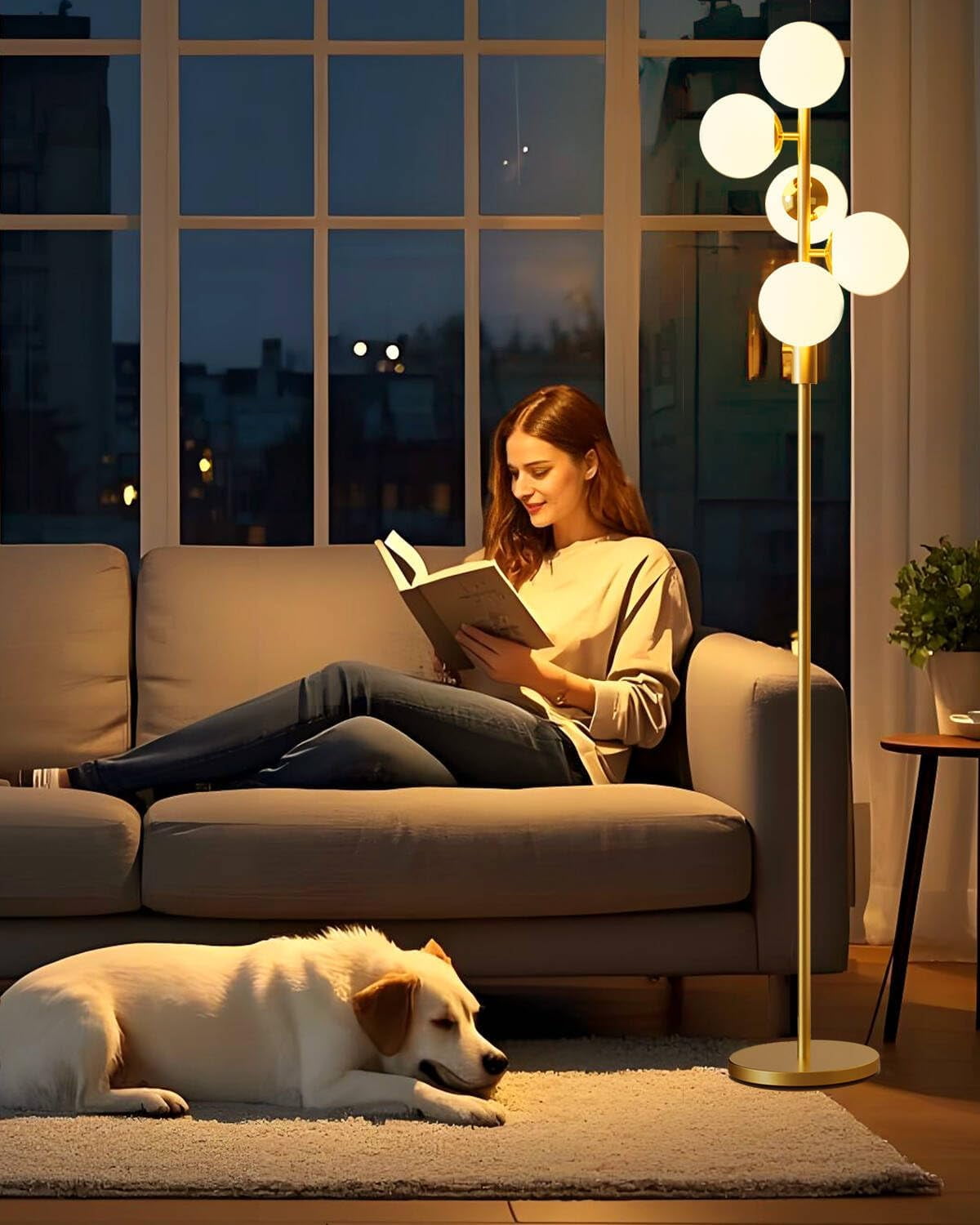 Dimmable Globe Floor Lamp Mid Century Modern Floor Lamp with 5Pcs 3000K ...