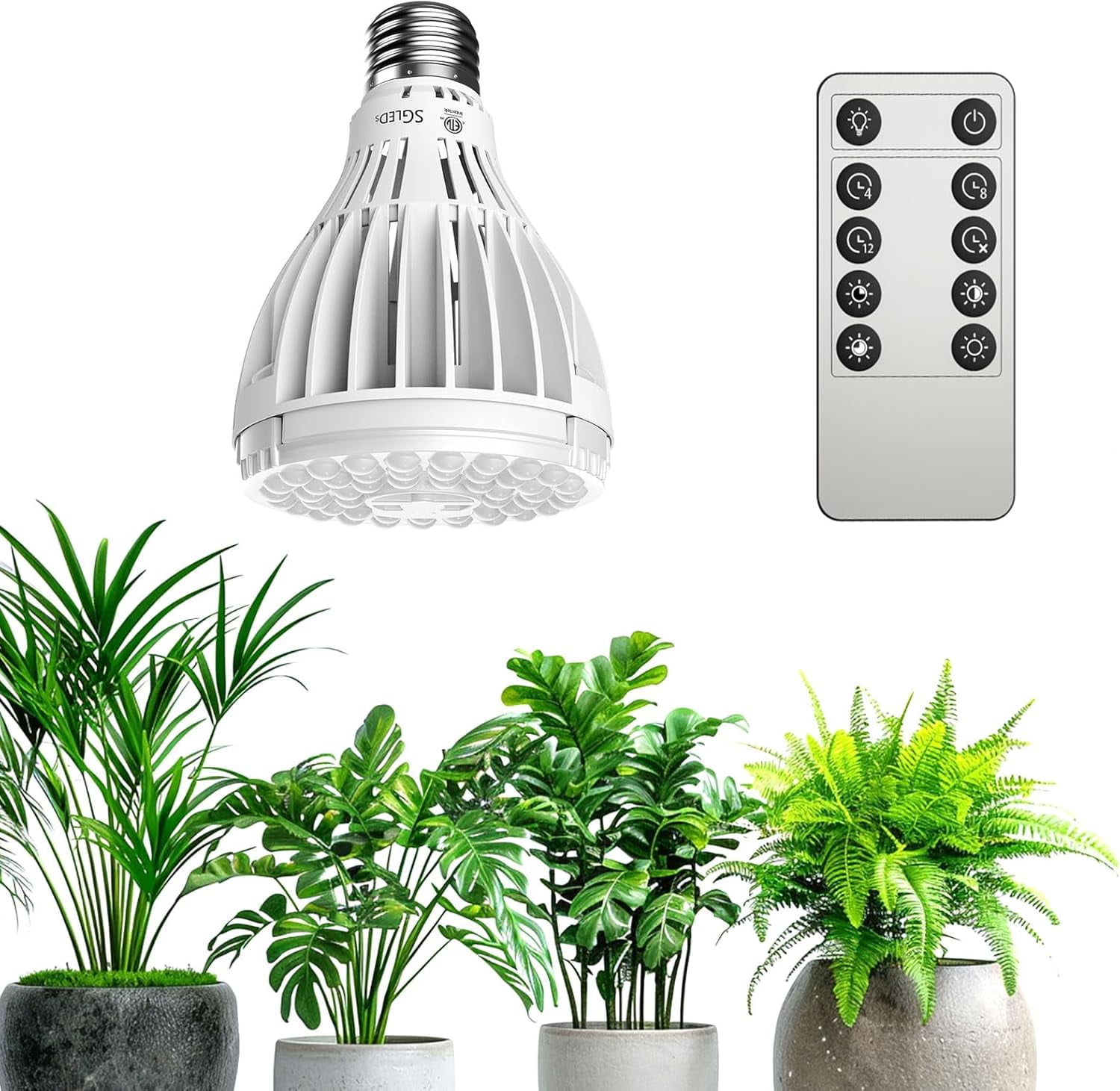 Dimmable Grow Light Bulb, Full Spectrum with Remote Control, Auto On ...