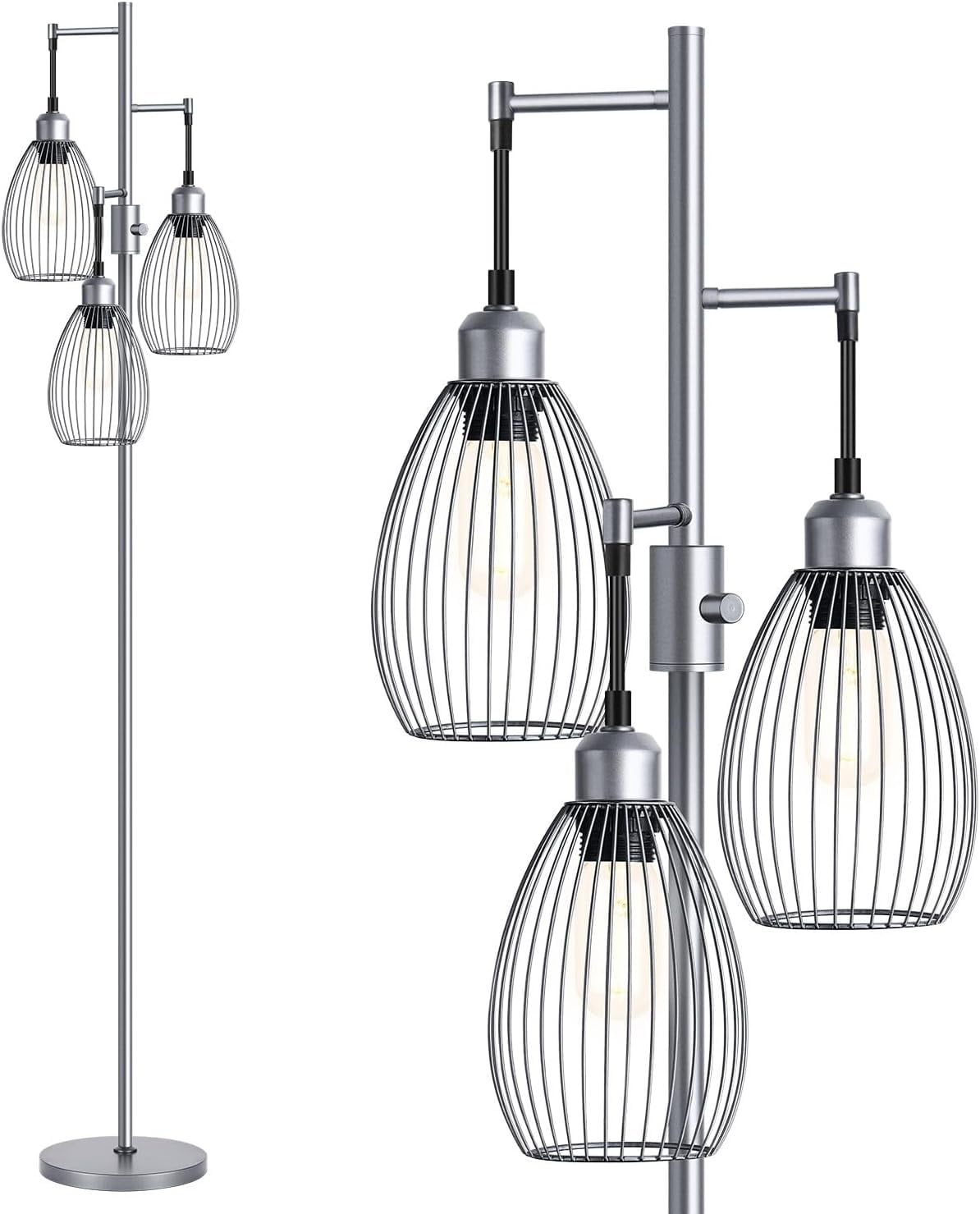 Dimmable Industrial Floor Lamp with 3 Edison LED Bulbs and Teardrop ...