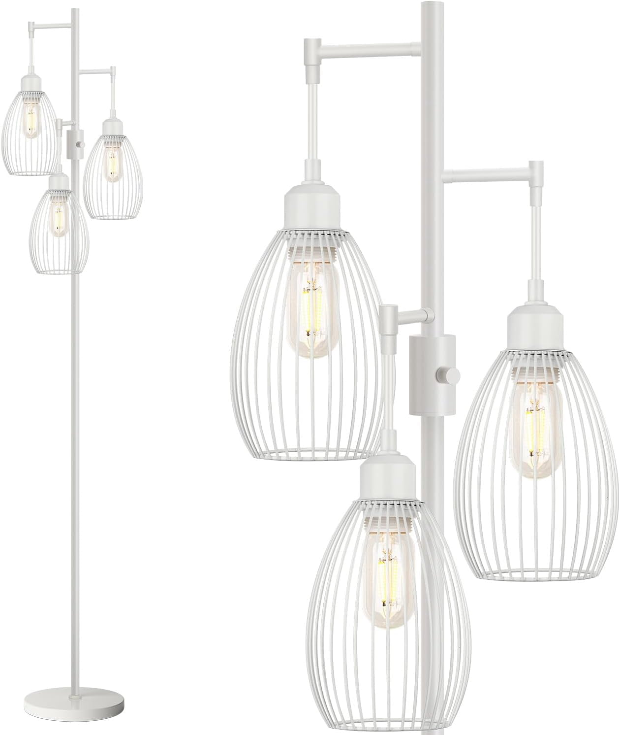 Dimmable Industrial Floor Lamp with 3 Edison LED Bulbs and Teardrop ...